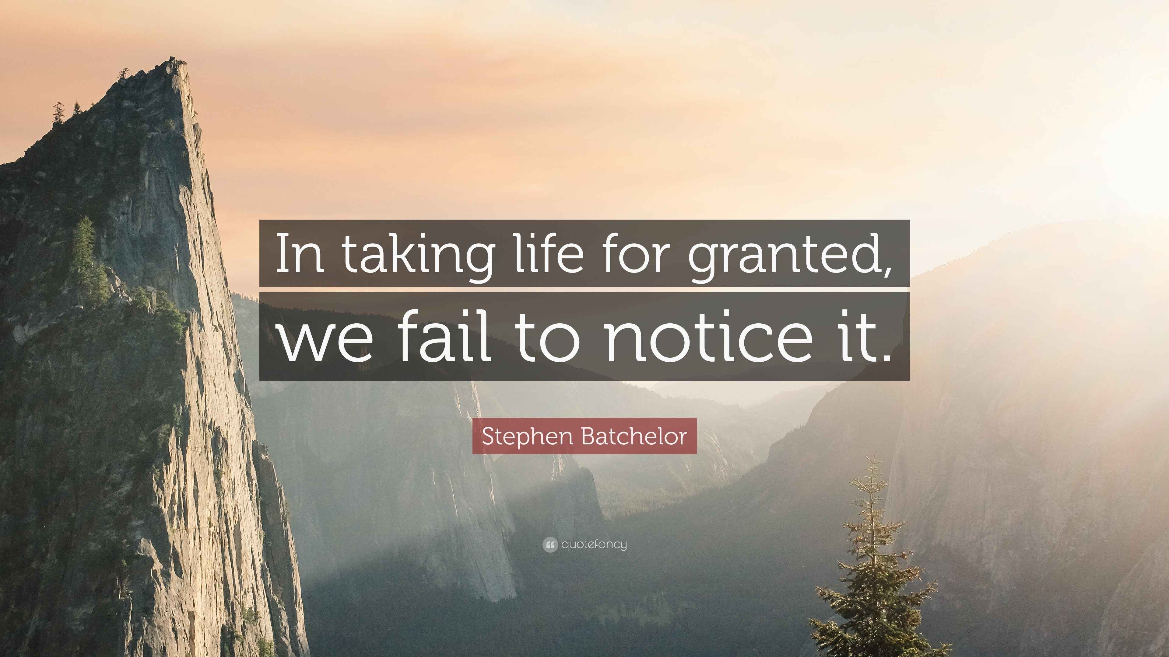 Stephen Batchelor Quote: “In taking life for granted, we fail to notice ...