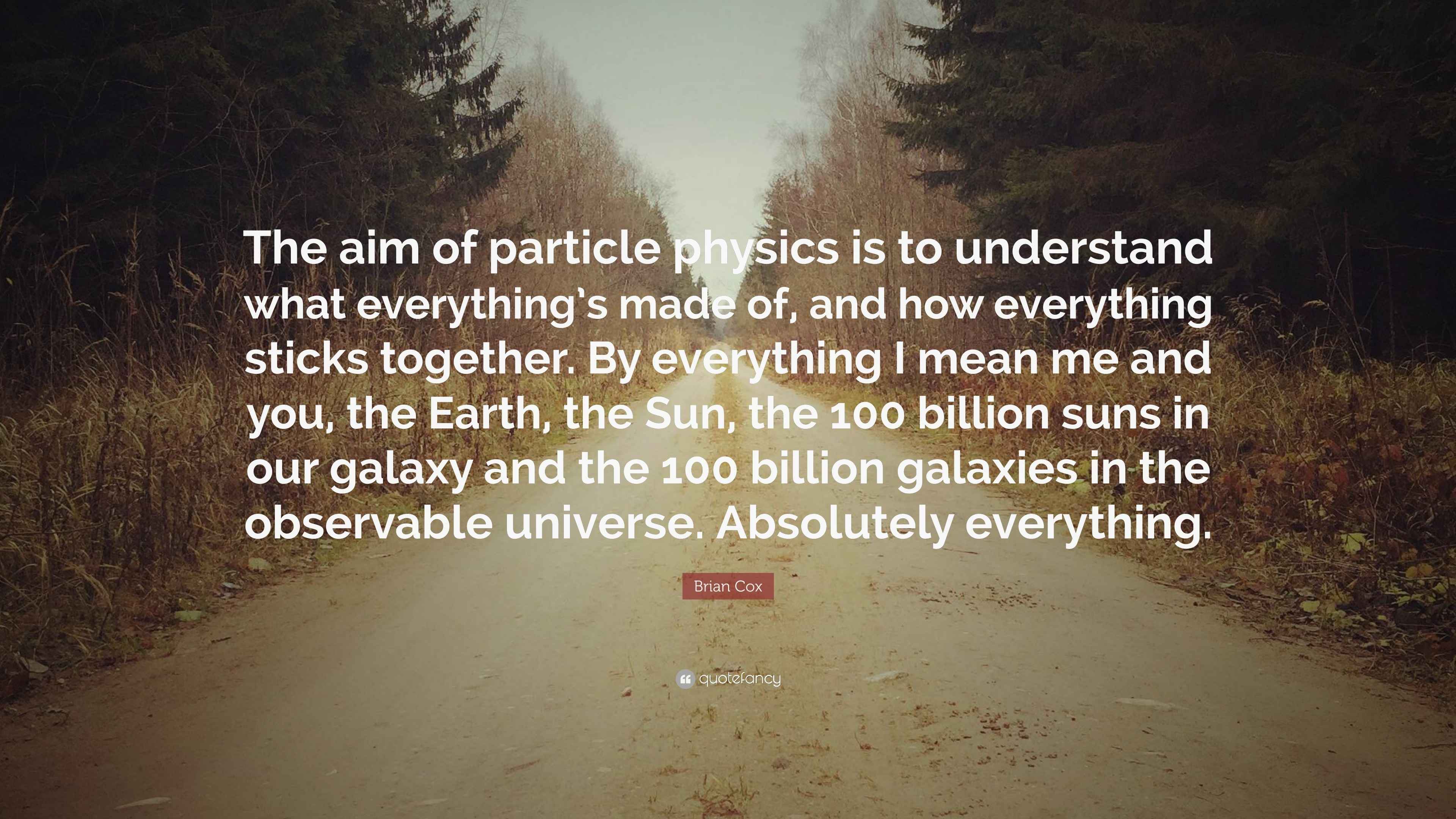 Brian Cox Quote: “The aim of particle physics is to understand what ...