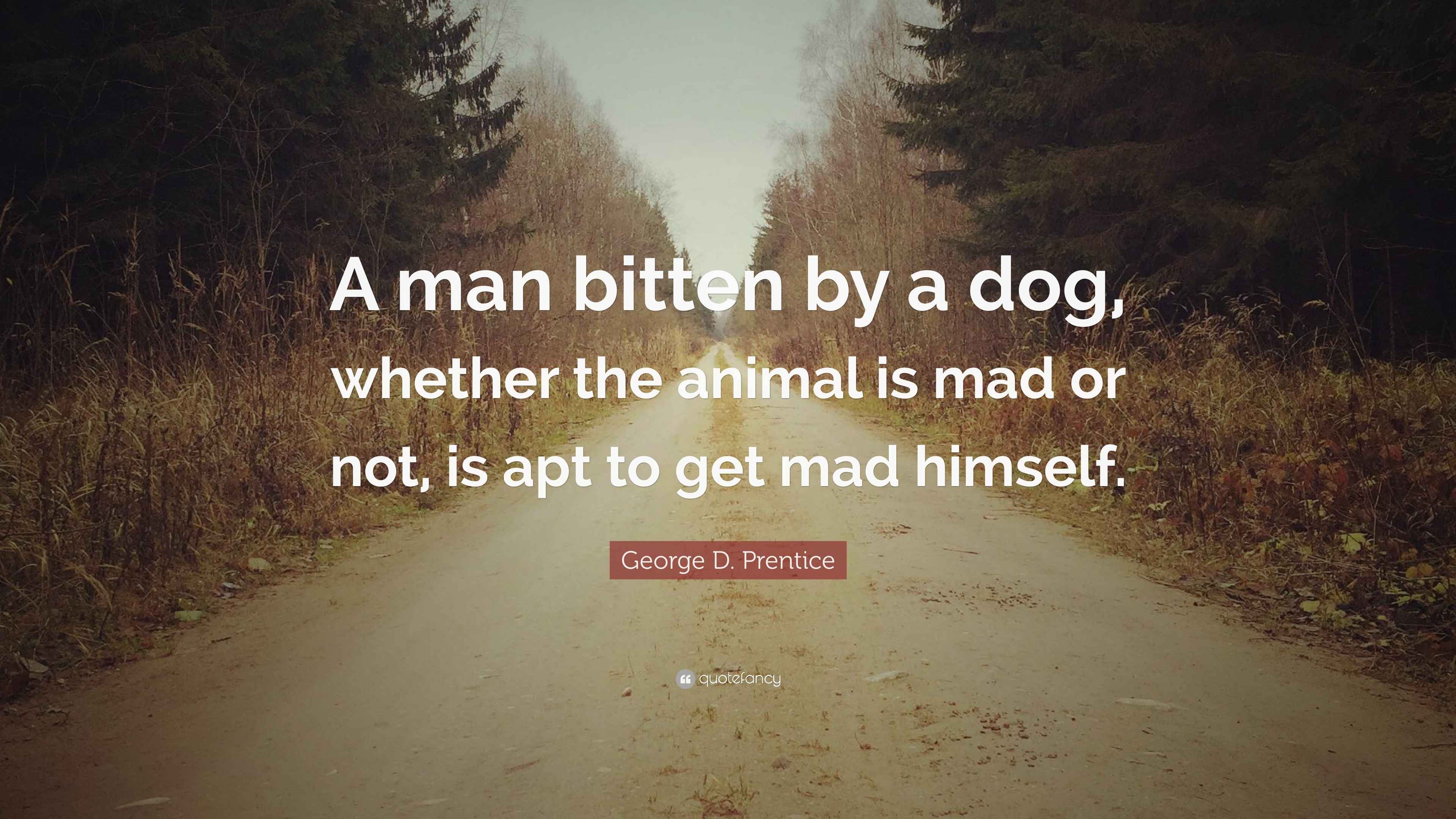 George D. Prentice Quote: “A man bitten by a dog, whether the animal is ...