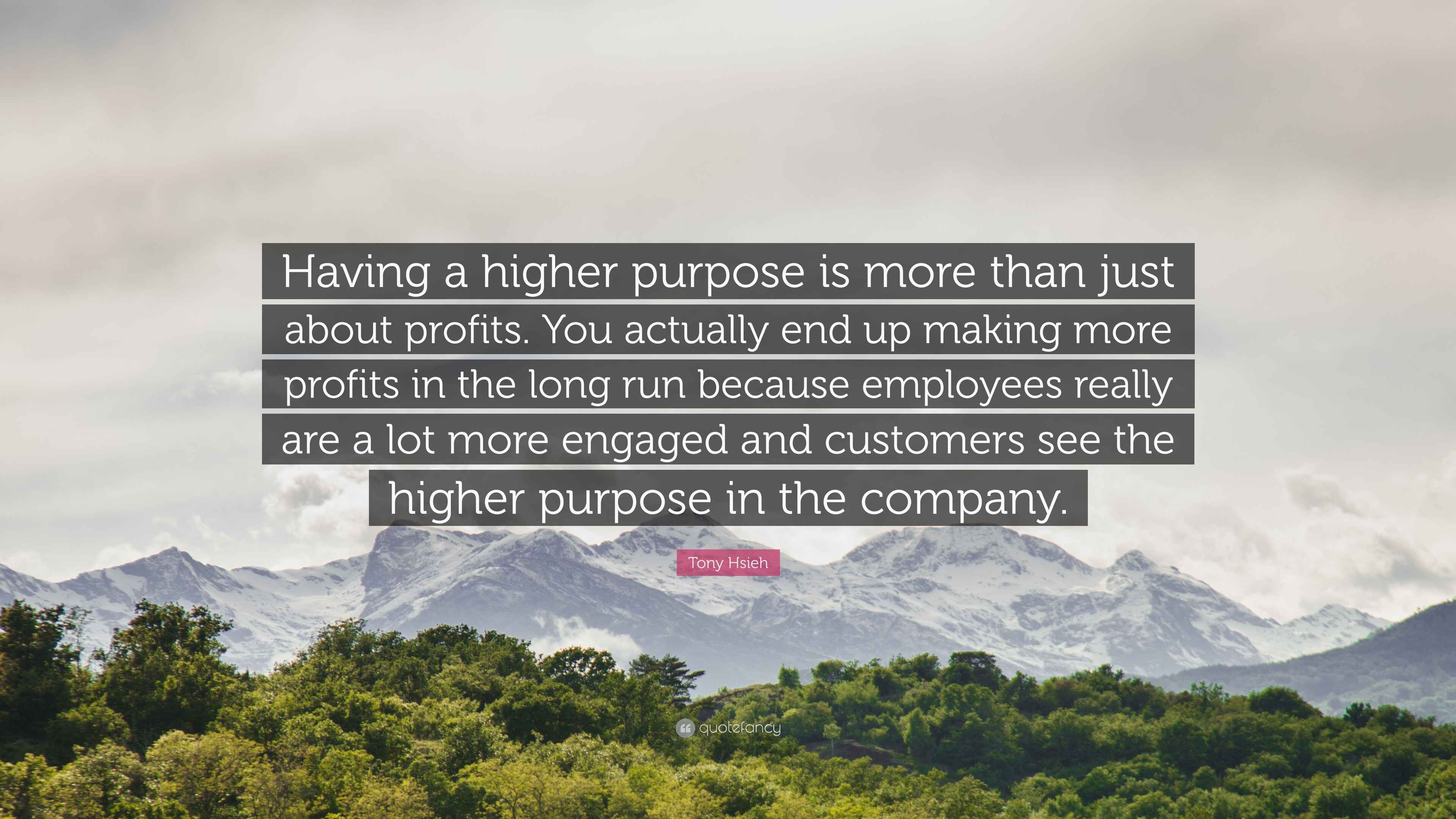 Tony Hsieh Quote: “Having a higher purpose is more than just about ...