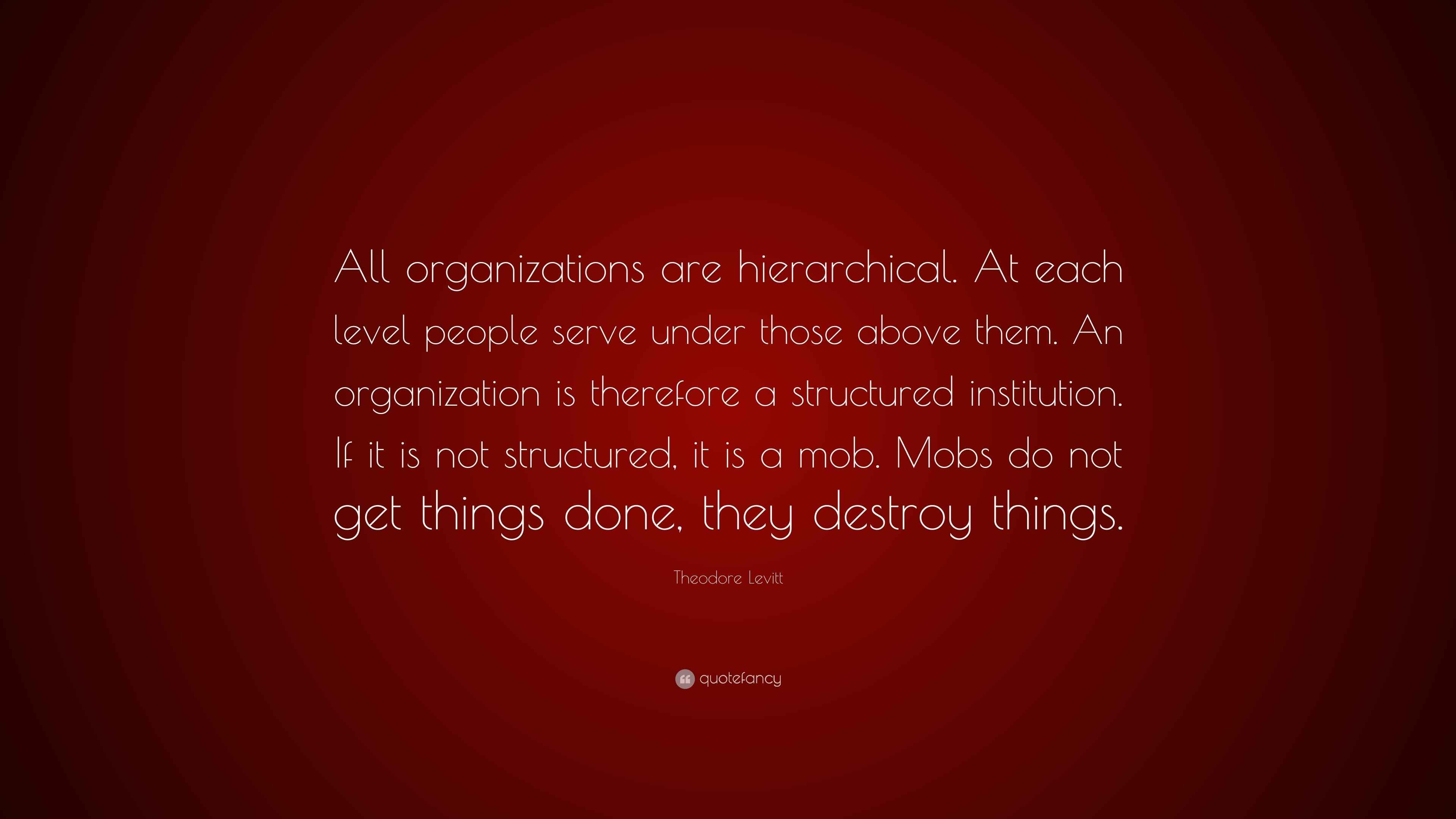 Theodore Levitt Quote: “All organizations are hierarchical. At each ...
