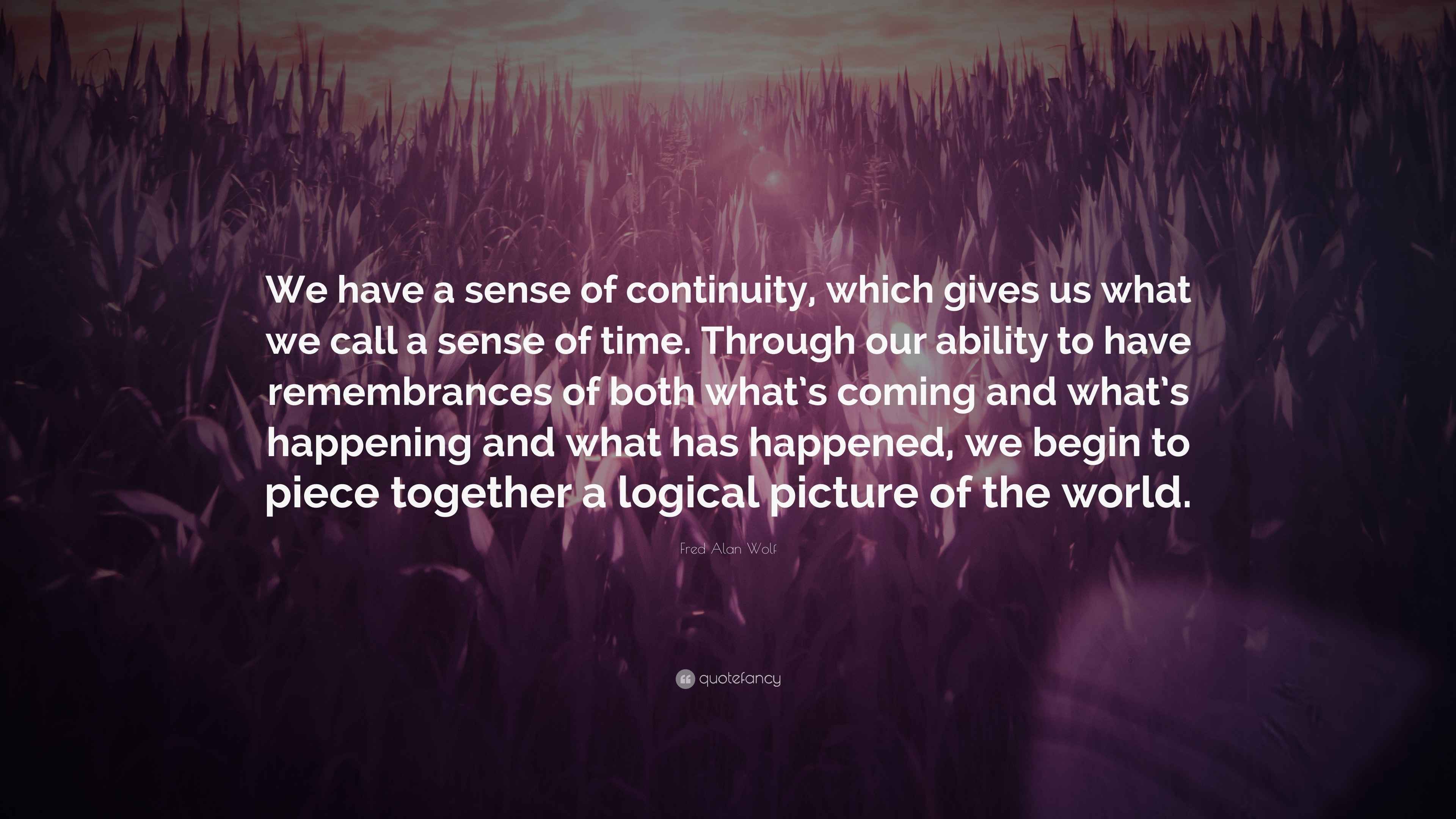 Fred Alan Wolf Quote: “We have a sense of continuity, which gives us ...