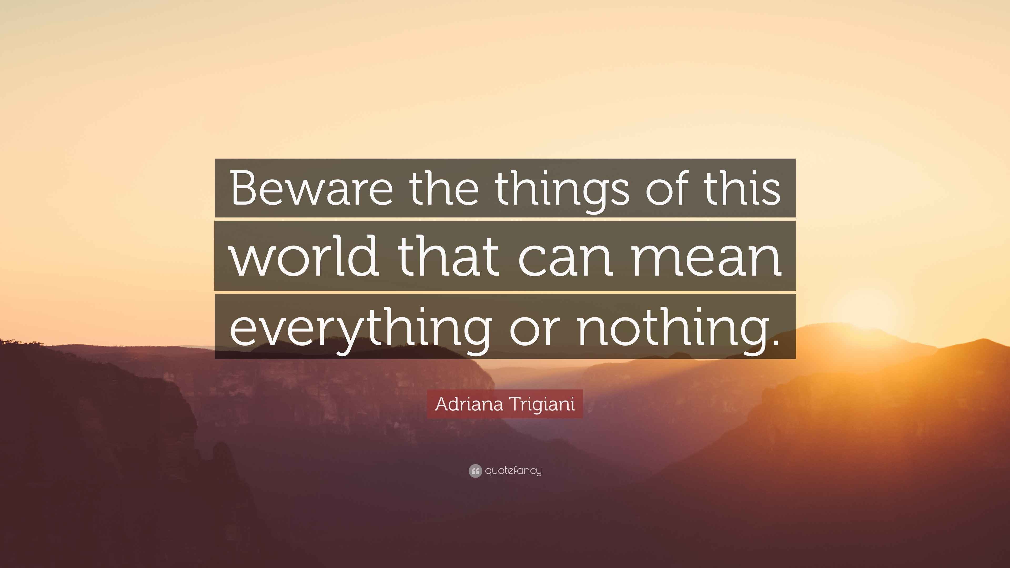 Adriana Trigiani Quote: “Beware the things of this world that can mean ...