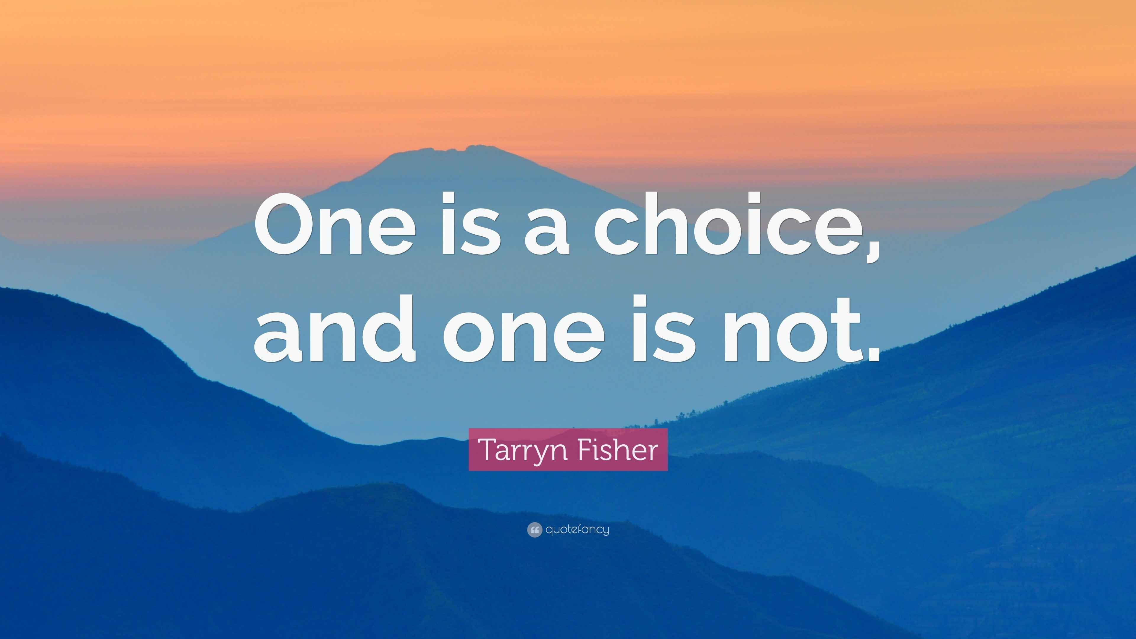 Tarryn Fisher Quote: “One is a choice, and one is not.”