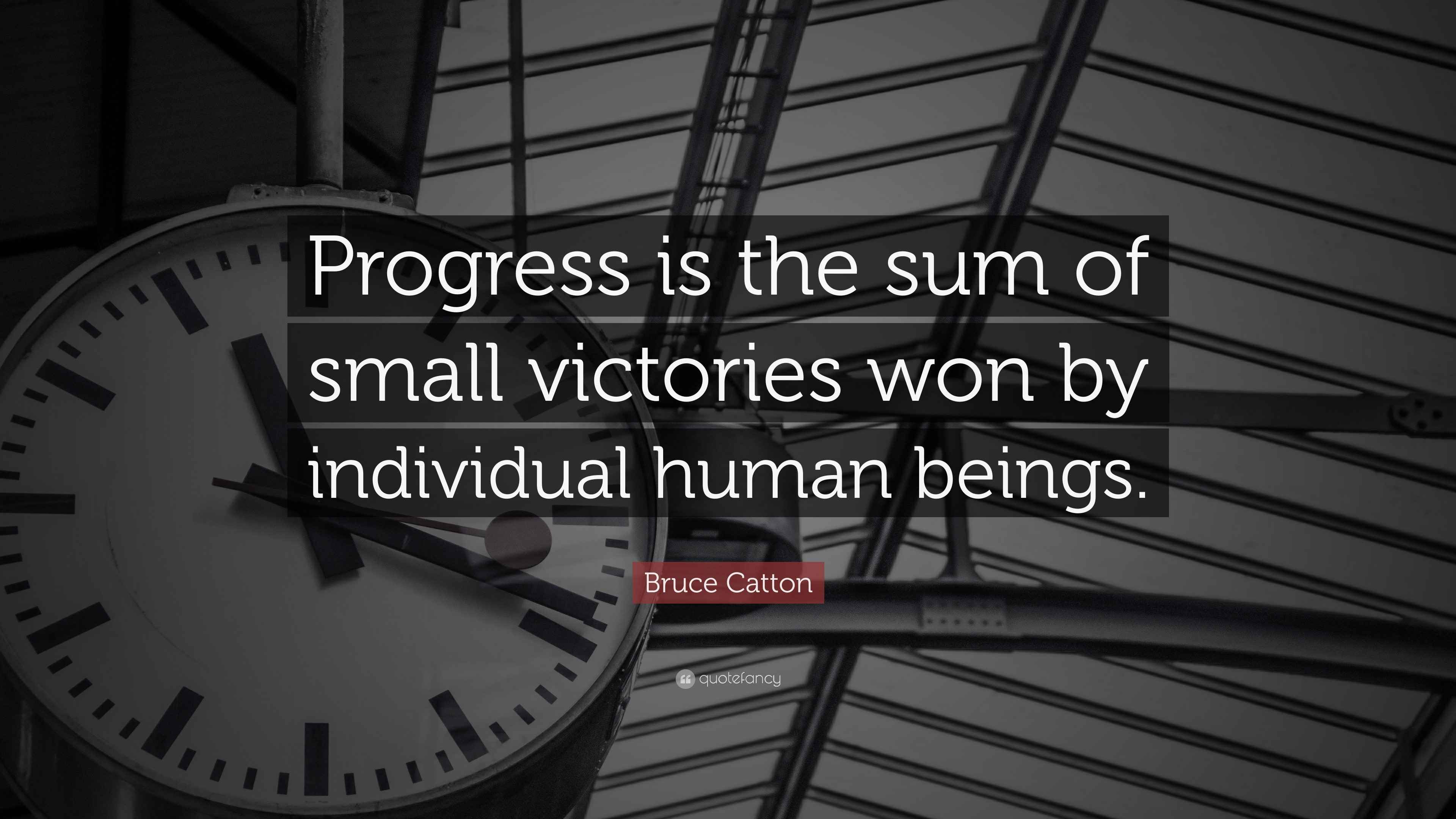 Bruce Catton Quote: “Progress is the sum of small victories won by ...