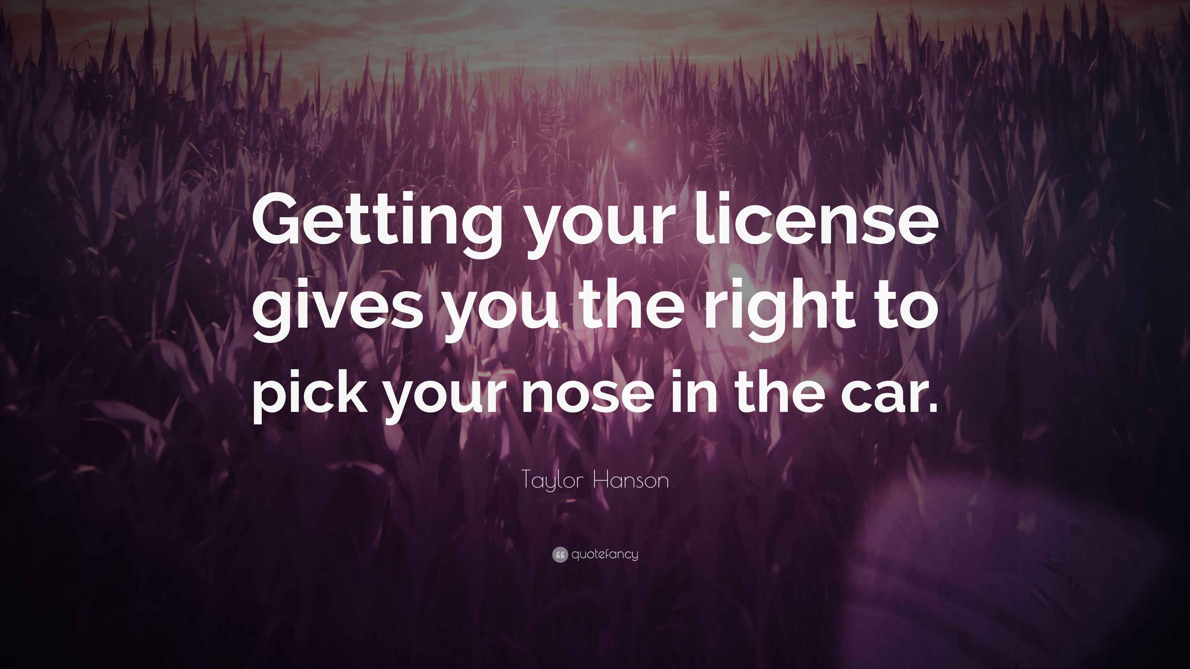 Taylor Hanson Quote: “Getting your license gives you the right to pick ...