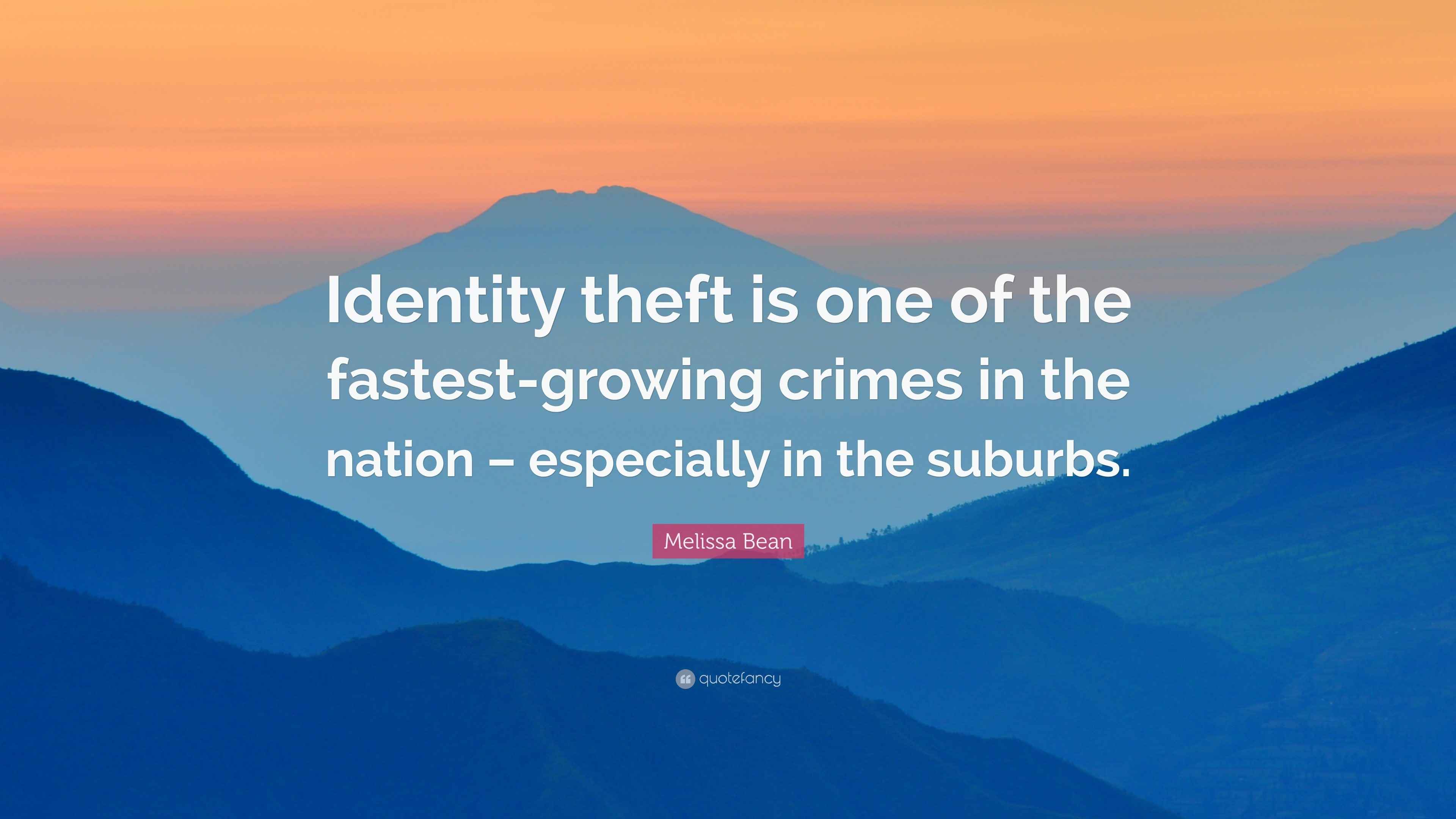 Melissa Bean Quote: “Identity theft is one of the fastest-growing ...