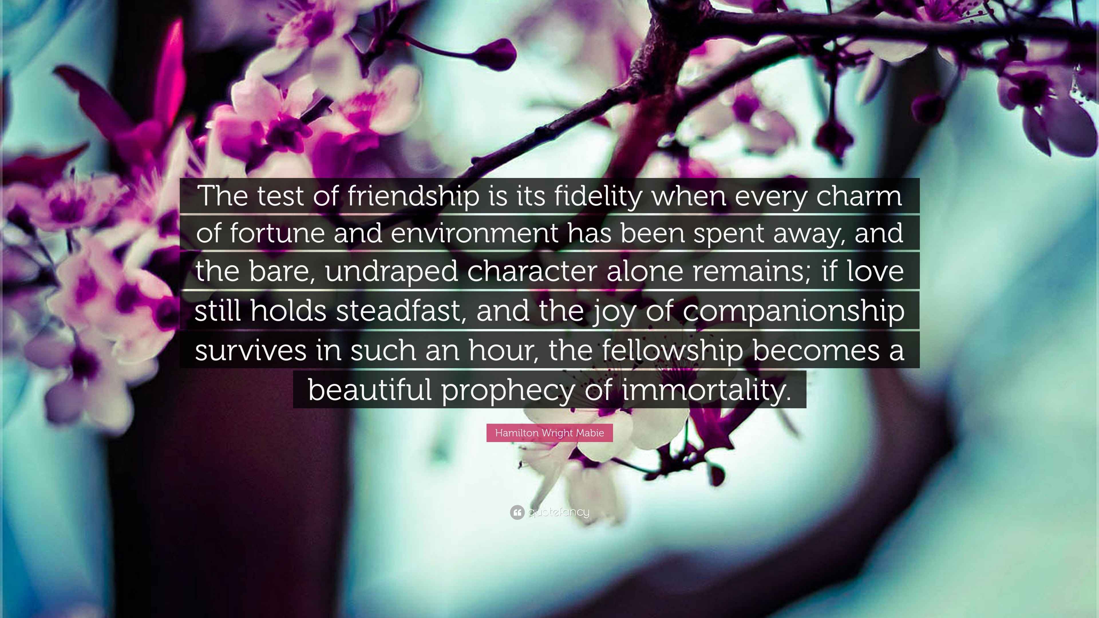 Hamilton Wright Mabie Quote: “The test of friendship is its fidelity ...