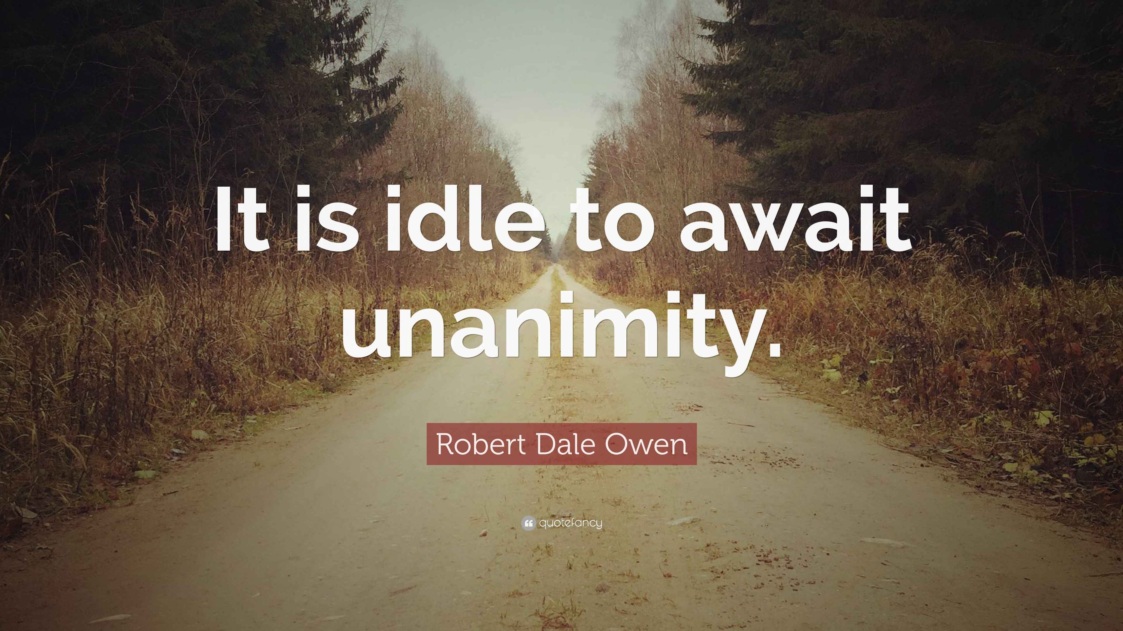 Robert Dale Owen Quote: “It is idle to await unanimity.”