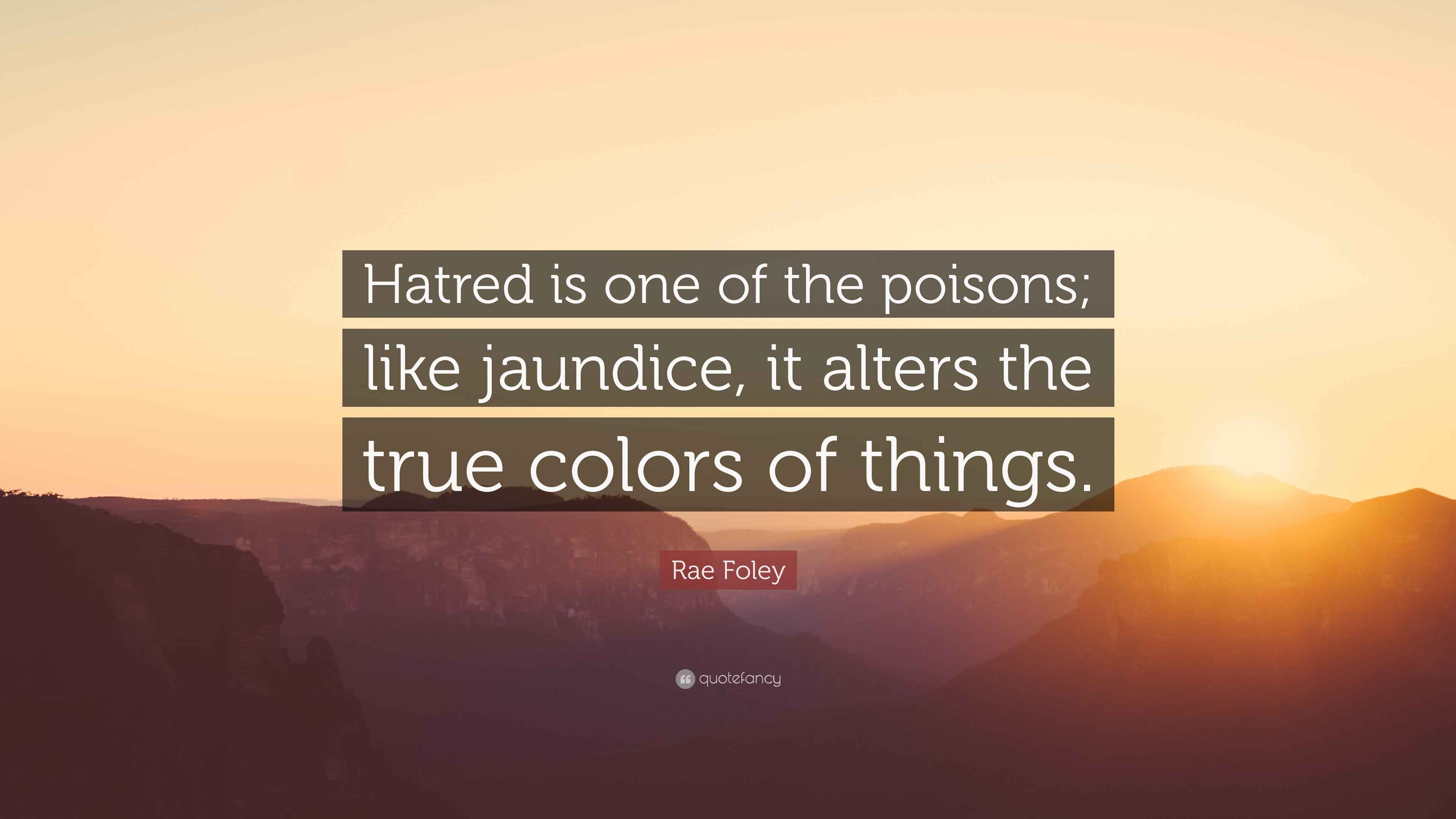Rae Foley Quote: “Hatred is one of the poisons; like jaundice, it ...
