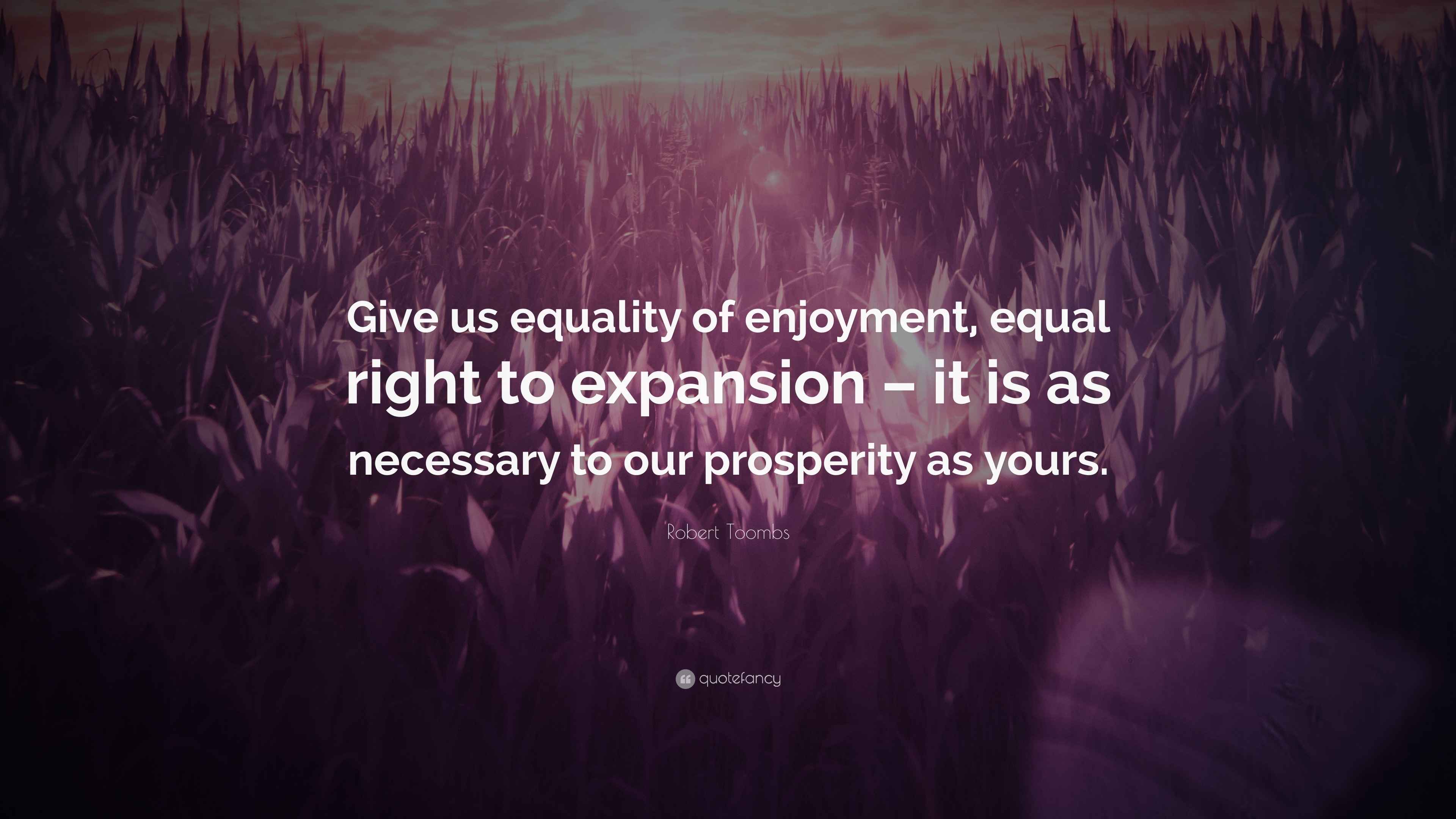 Robert Toombs Quote: “Give us equality of enjoyment, equal right to ...