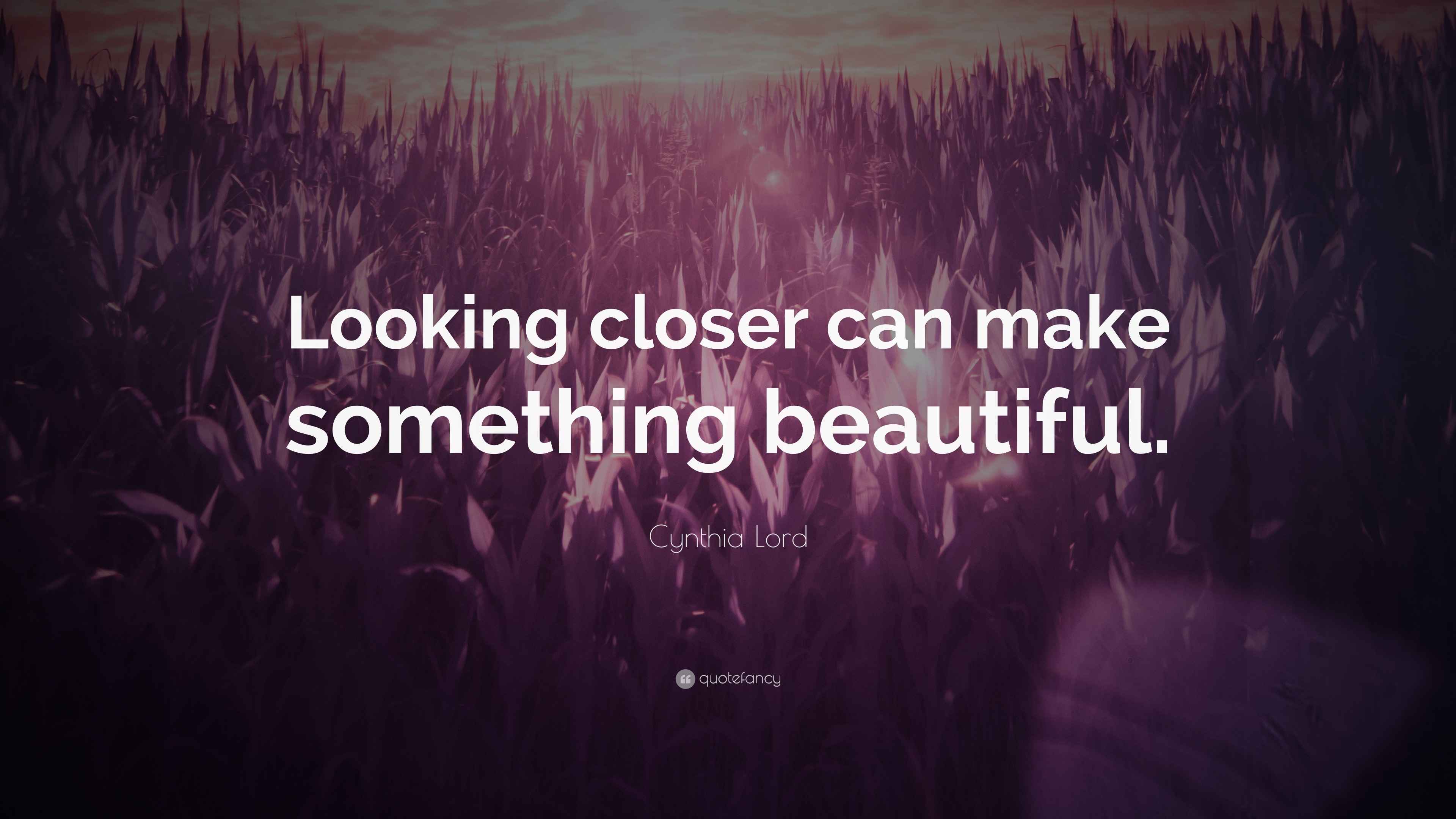 Cynthia Lord Quote: “Looking closer can make something beautiful.”