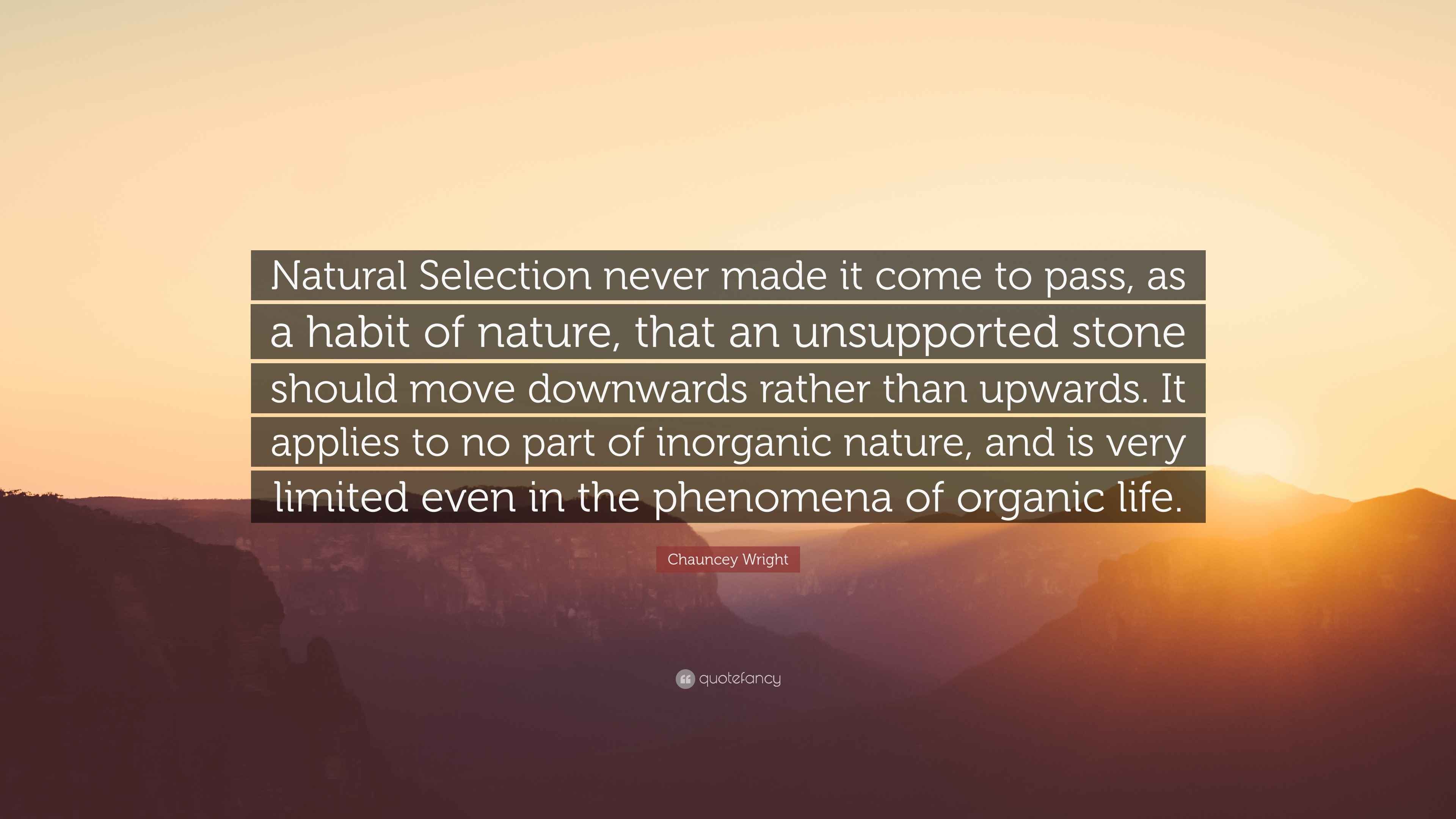 Chauncey Wright Quote: “Natural Selection never made it come to pass ...