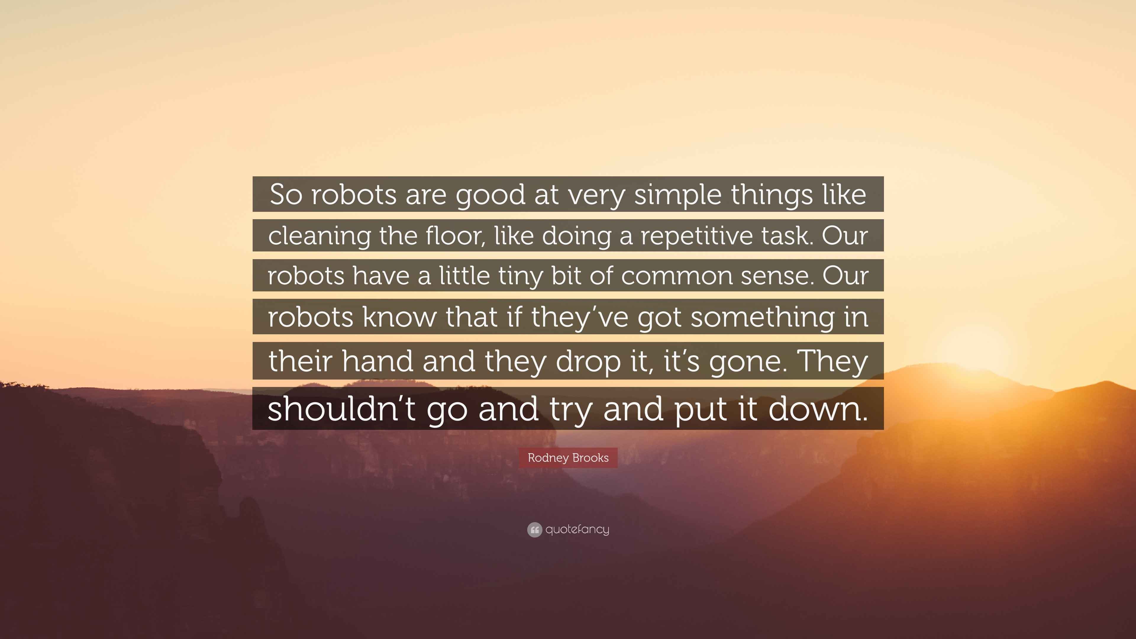 Rodney Brooks Quote: “So robots are good at very simple things like ...