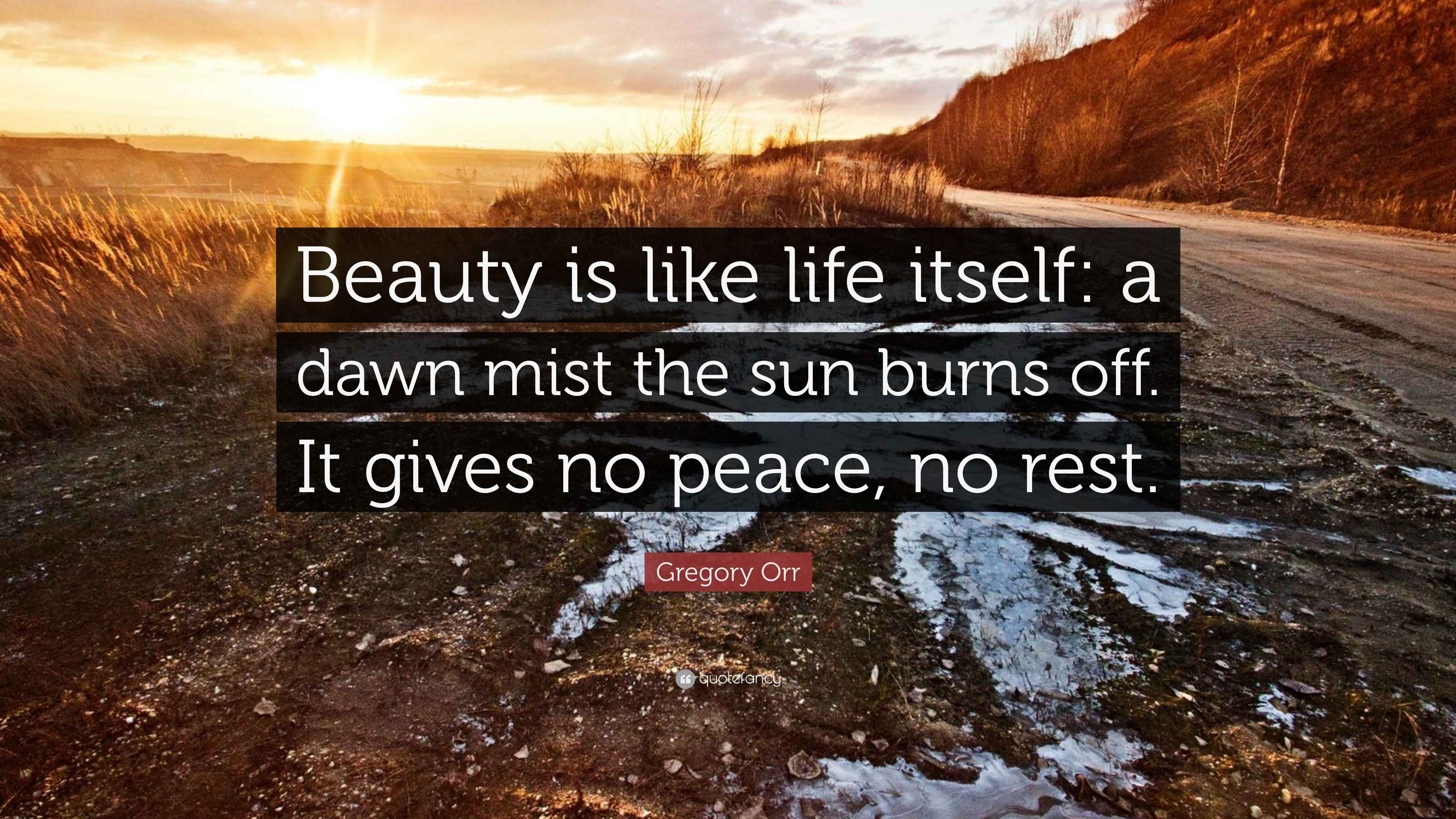 Gregory Orr Quote: “Beauty is like life itself: a dawn mist the sun ...