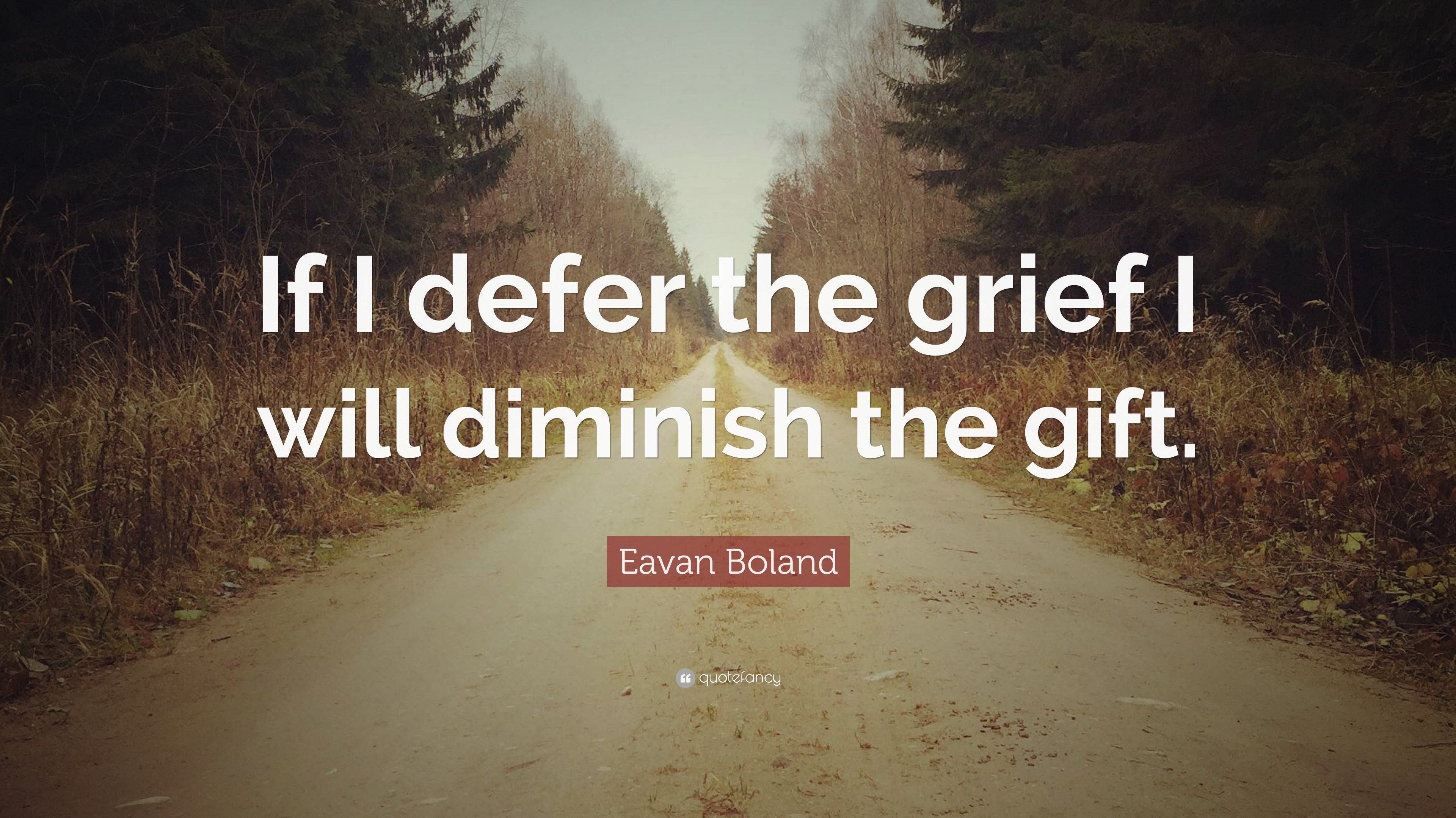 Eavan Boland Quote: “If I defer the grief I will diminish the gift.”