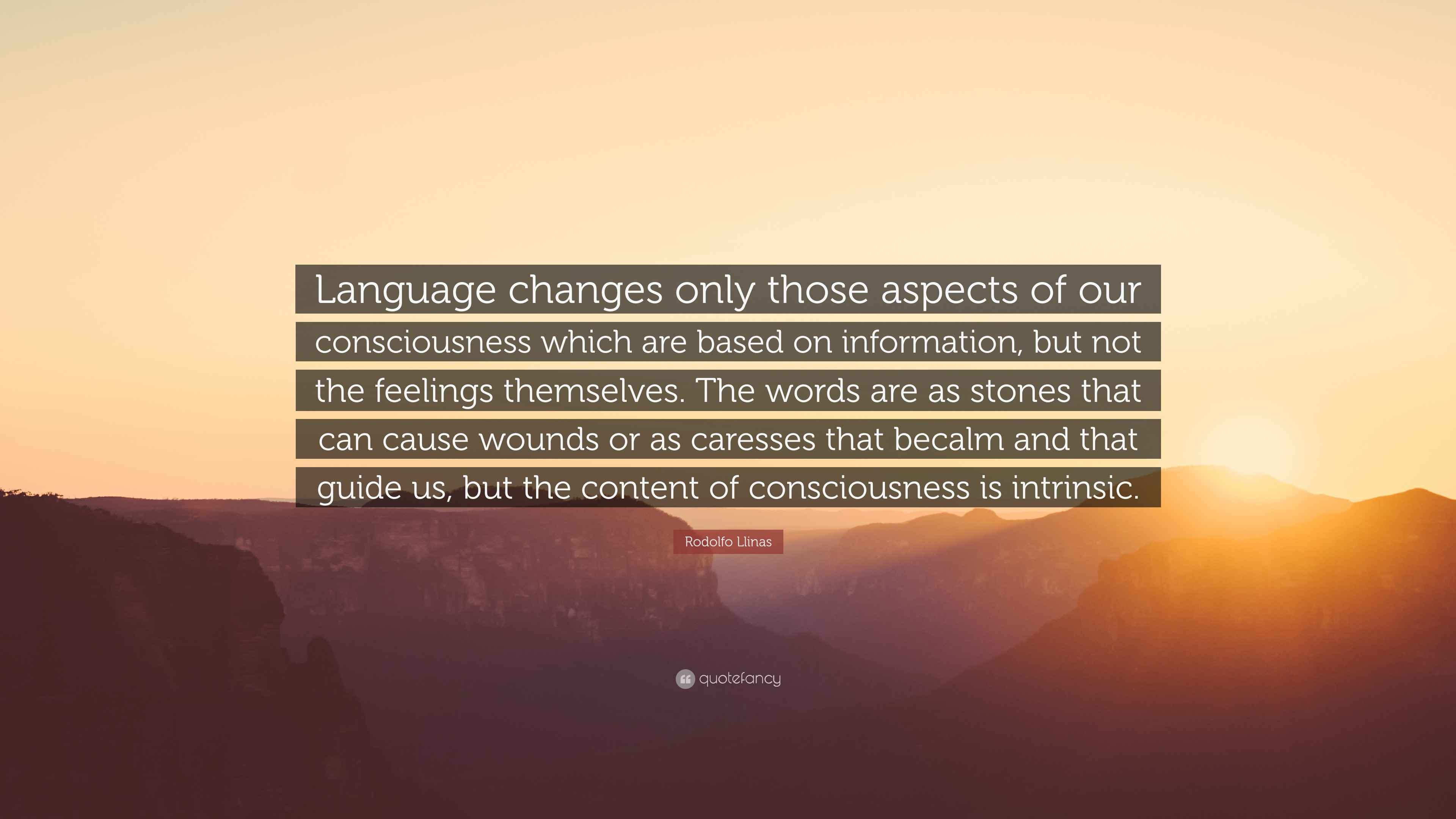 Rodolfo Llinas Quote: “Language changes only those aspects of our ...