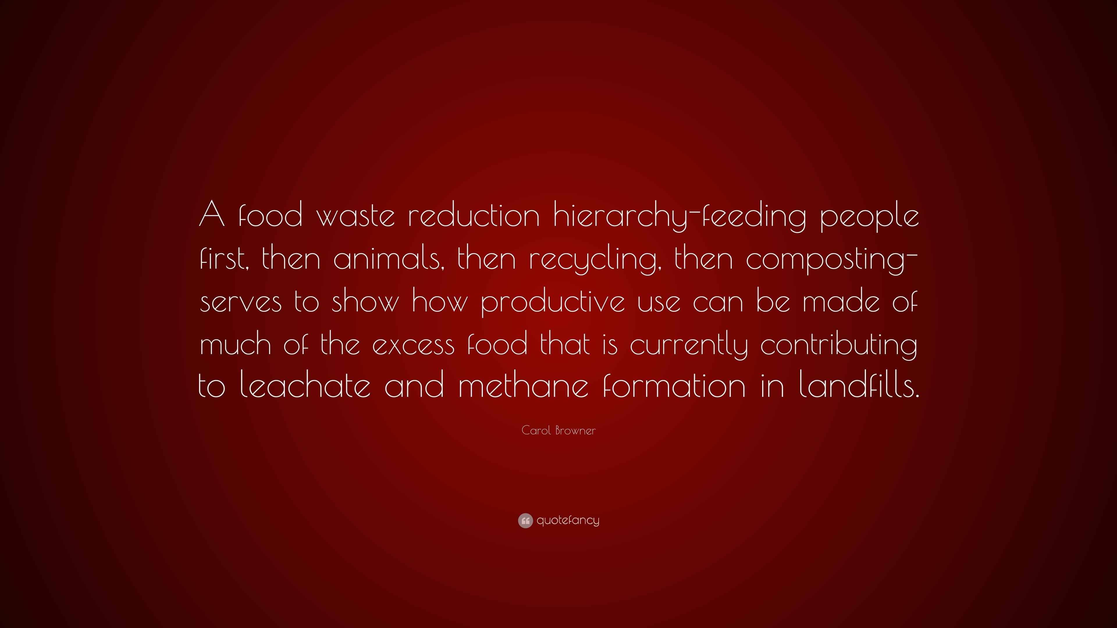 Carol Browner Quote: “A food waste reduction hierarchy-feeding people ...