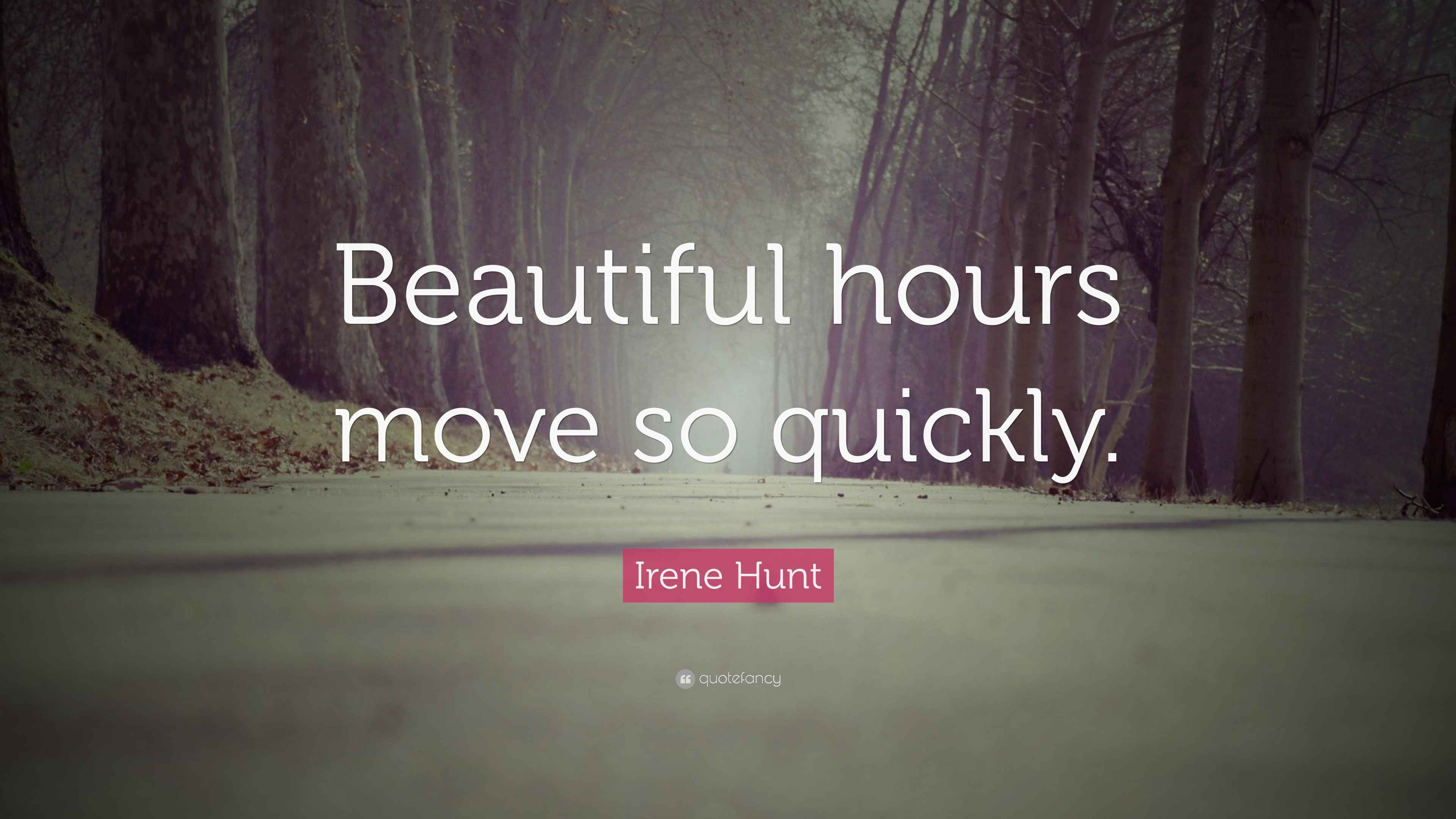 Irene Hunt Quote: “Beautiful hours move so quickly.”