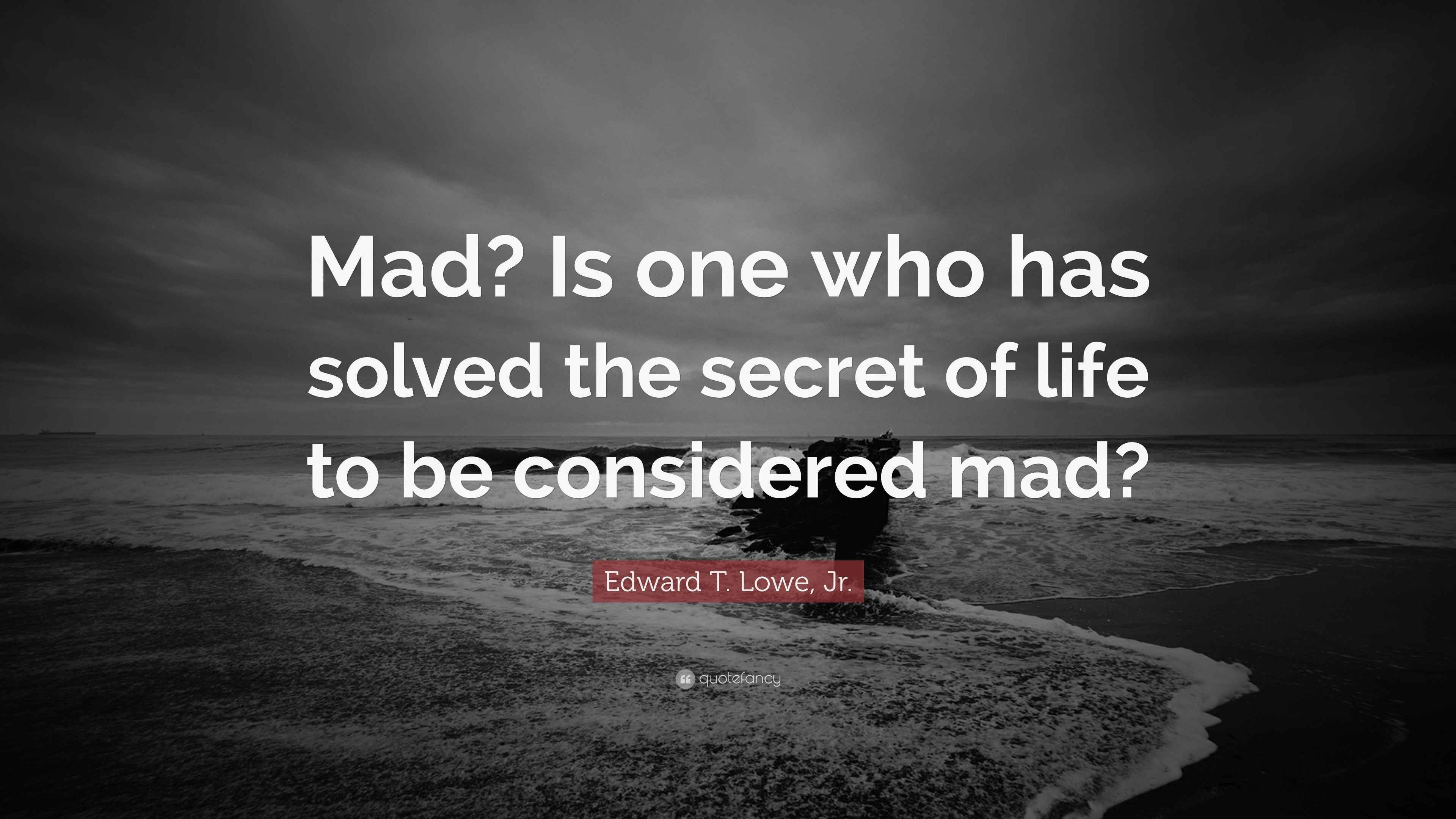 Edward T. Lowe, Jr. Quote: “Mad? Is one who has solved the secret of ...