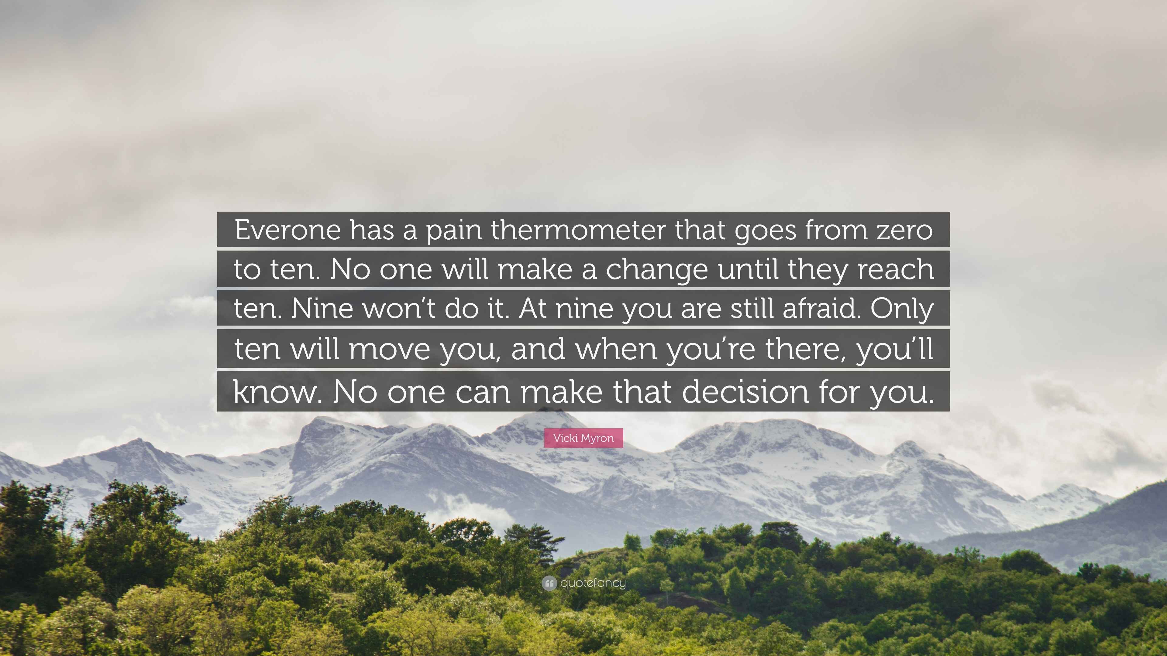 Vicki Myron Quote: “Everone has a pain thermometer that goes from zero ...