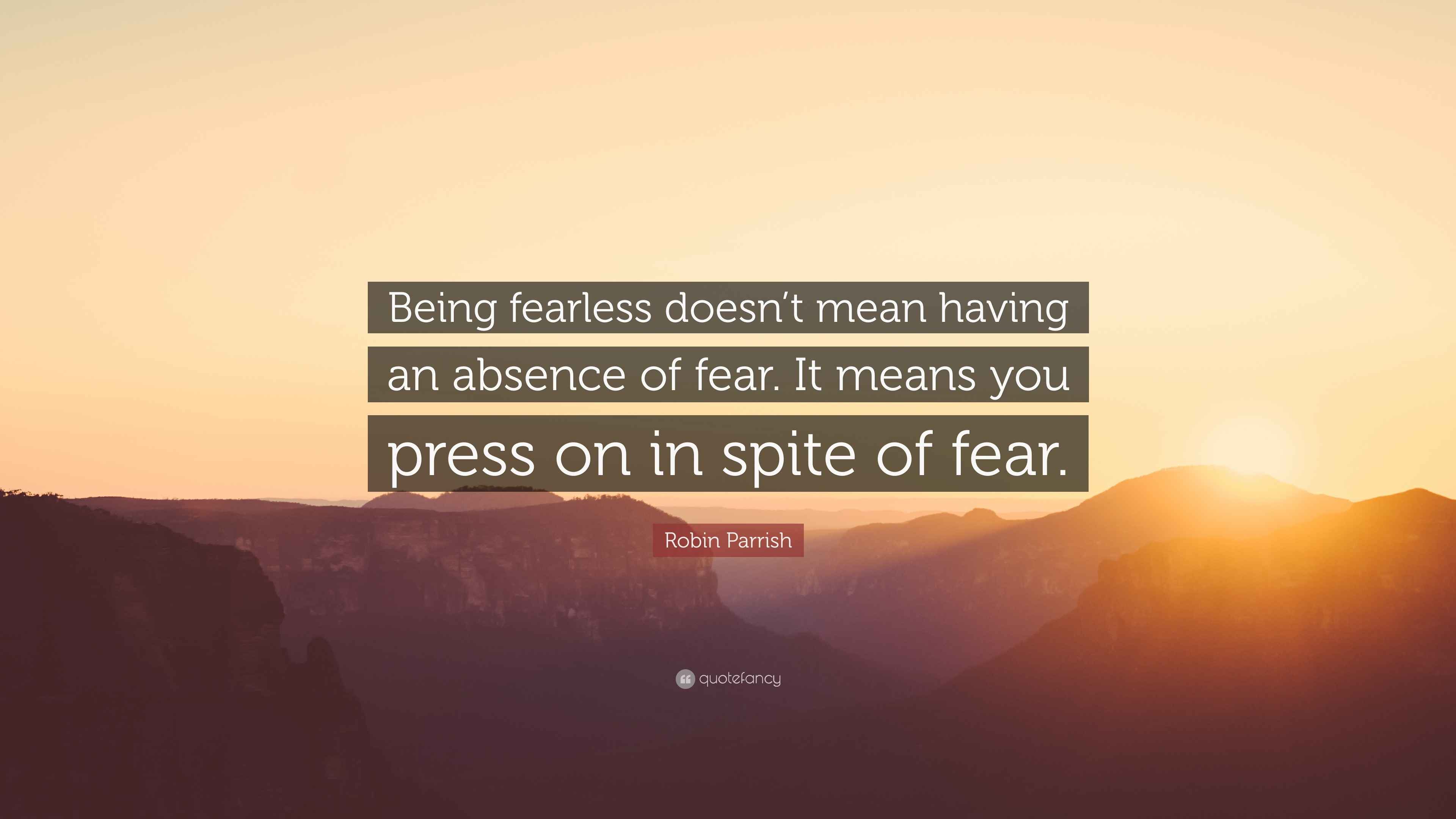 Robin Parrish Quote: “Being fearless doesn’t mean having an absence of ...