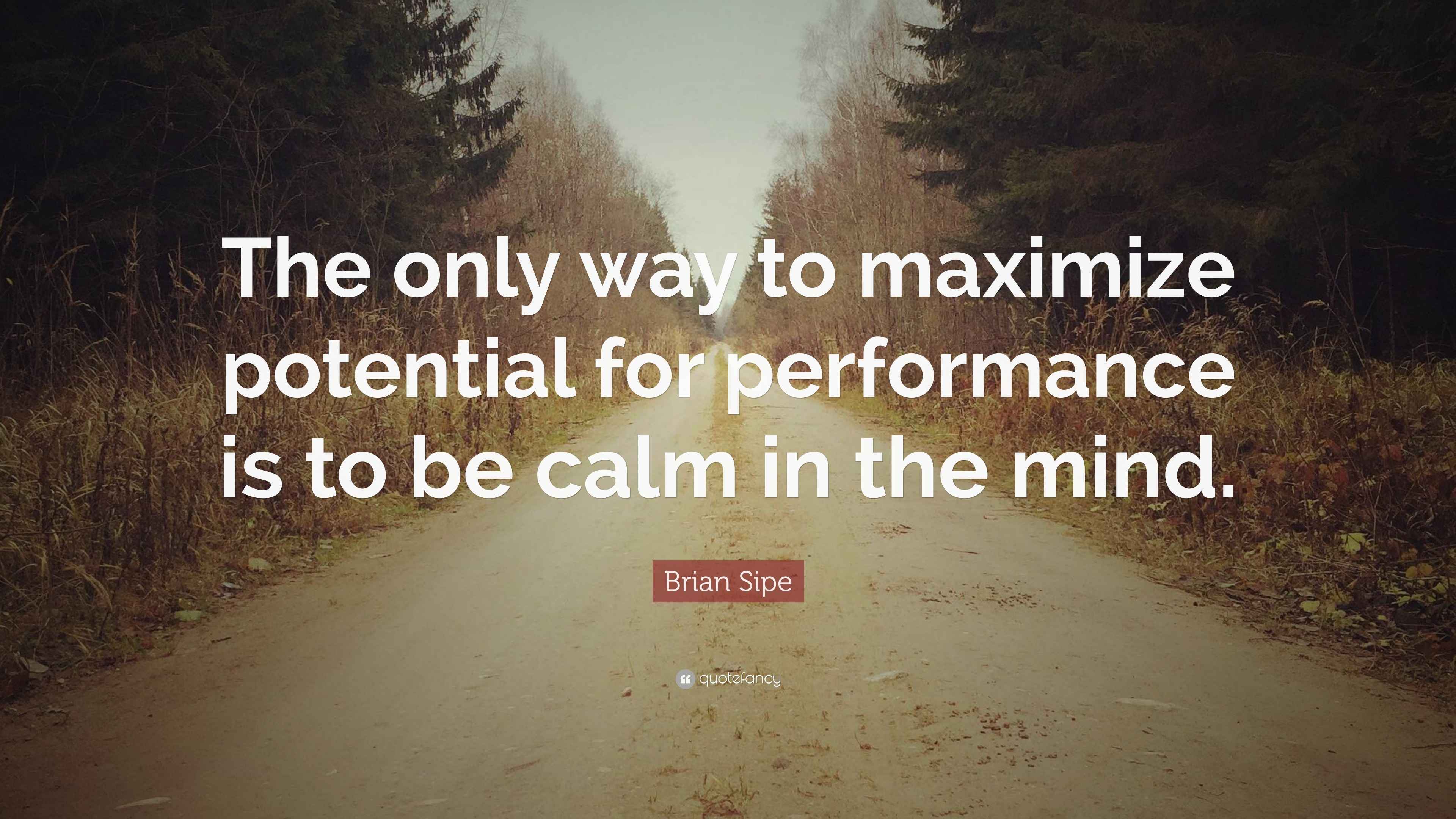 Brian Sipe Quote: “The only way to maximize potential for performance ...