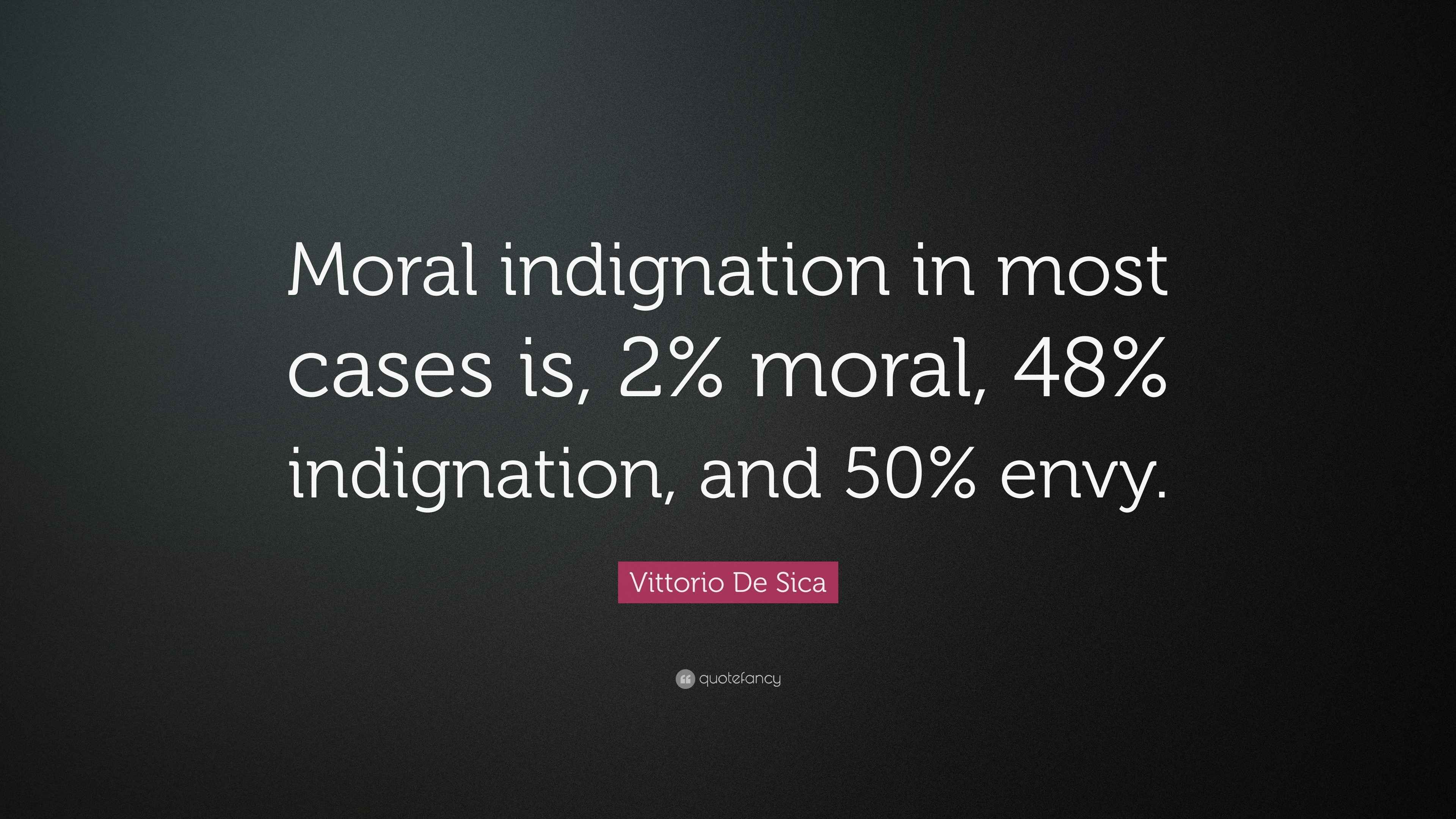 Vittorio De Sica Quote: “Moral indignation in most cases is, 2% moral ...