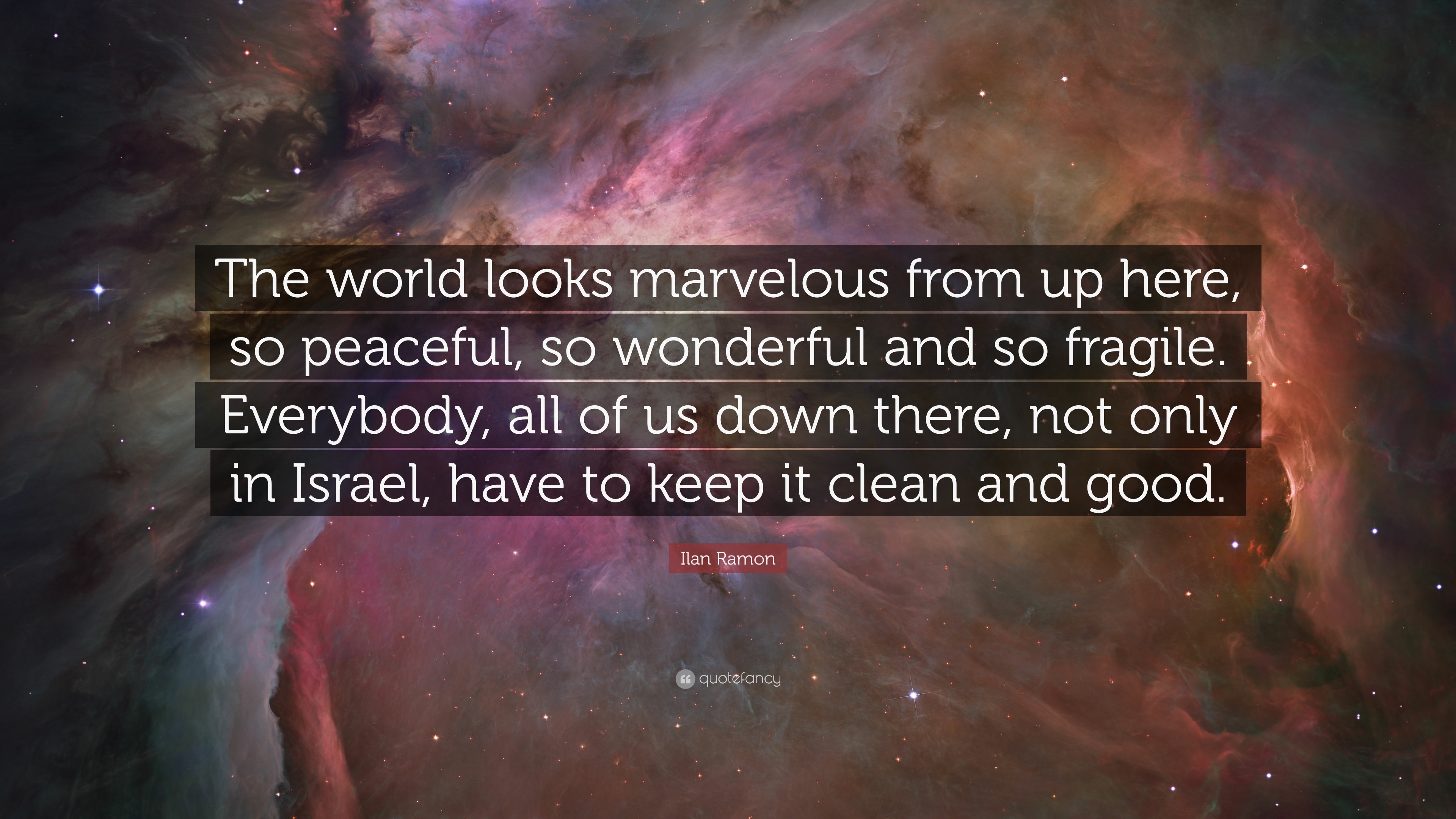 Ilan Ramon Quote: “The world looks marvelous from up here, so peaceful ...