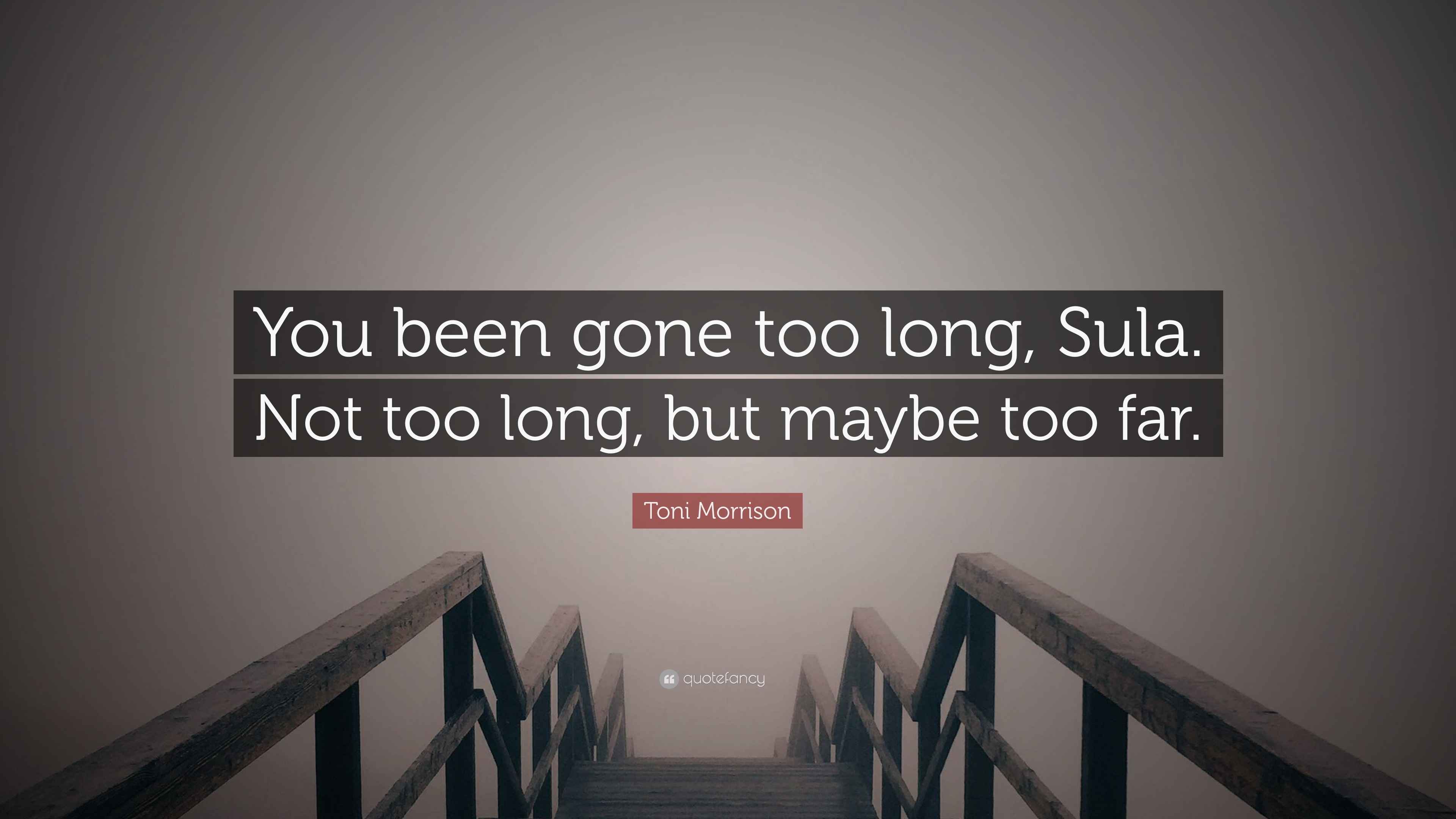Toni Morrison Quote: “You been gone too long, Sula. Not too long, but ...