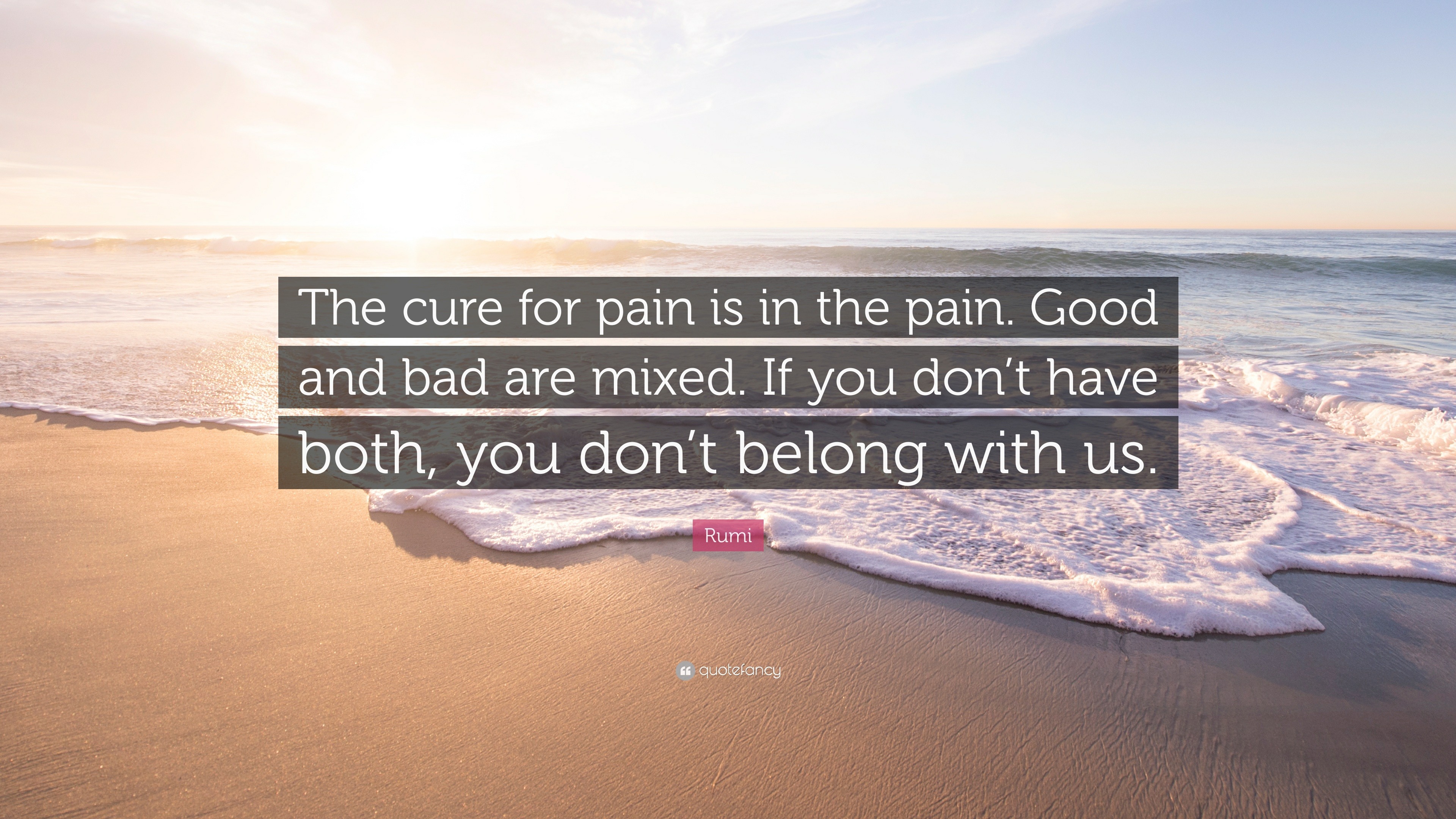 Rumi Quote: “The cure for pain is in the pain. Good and bad are mixed ...