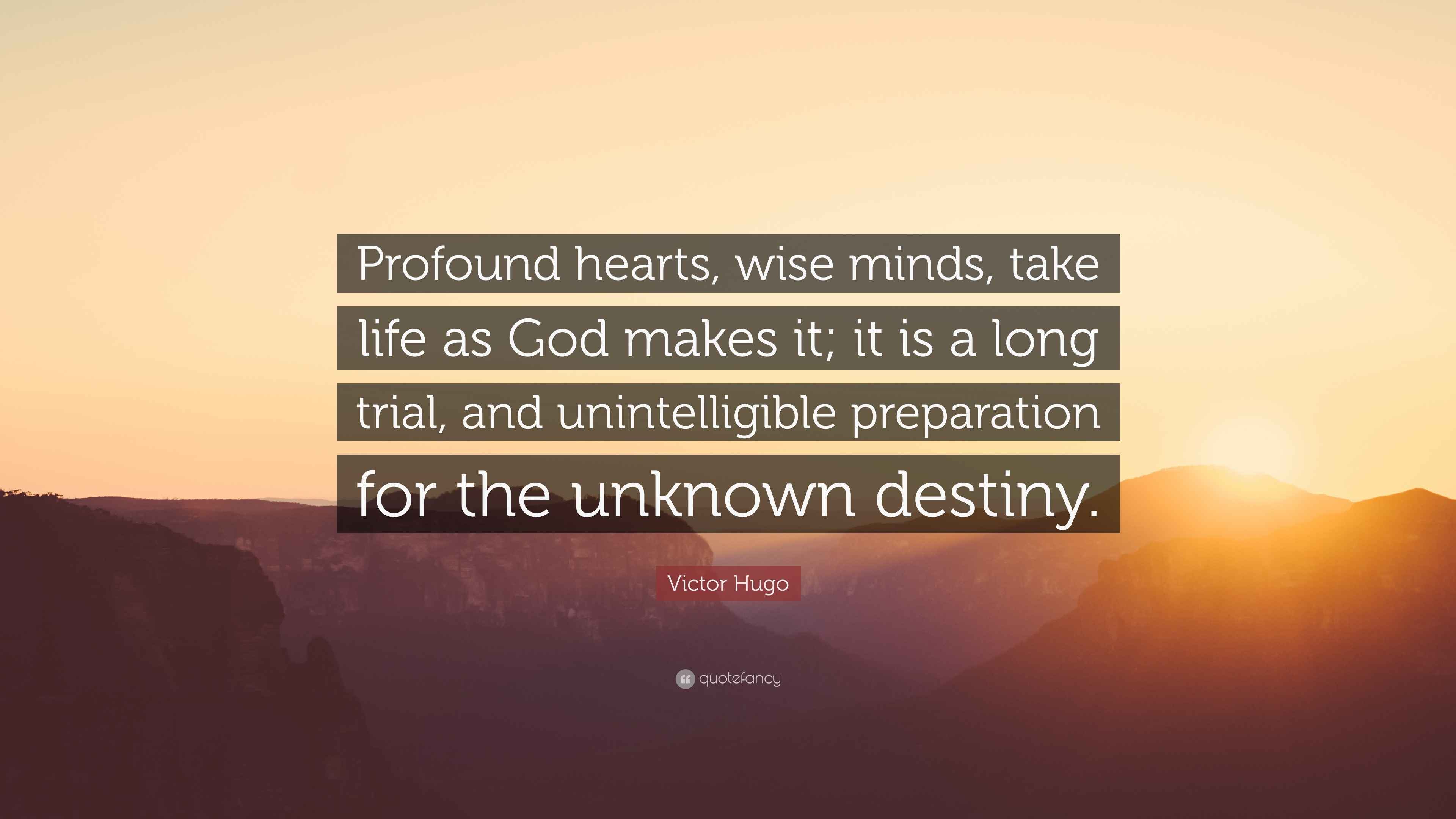 Victor Hugo Quote: “Profound hearts, wise minds, take life as God makes ...