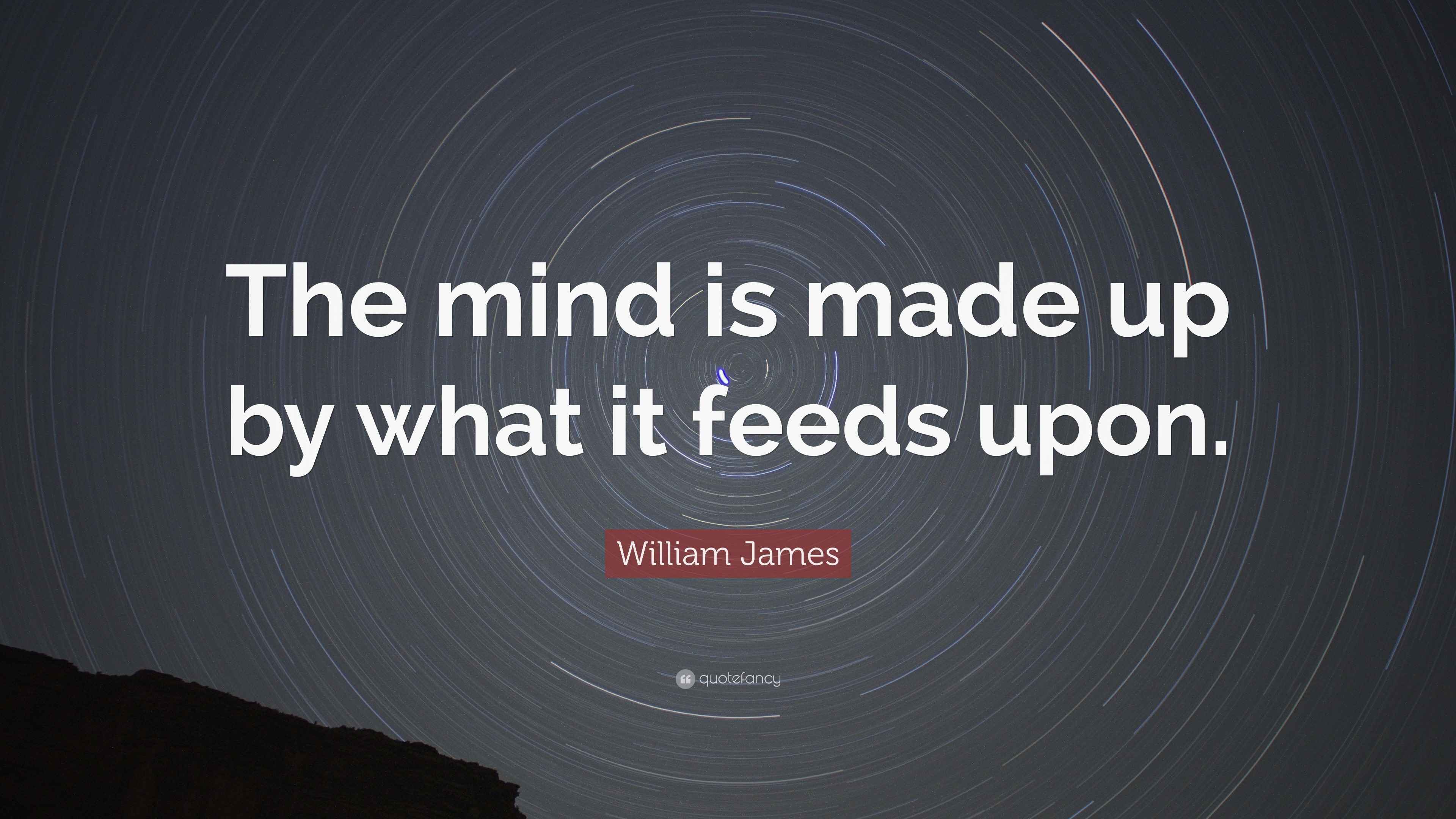William James Quote: “The mind is made up by what it feeds upon.”