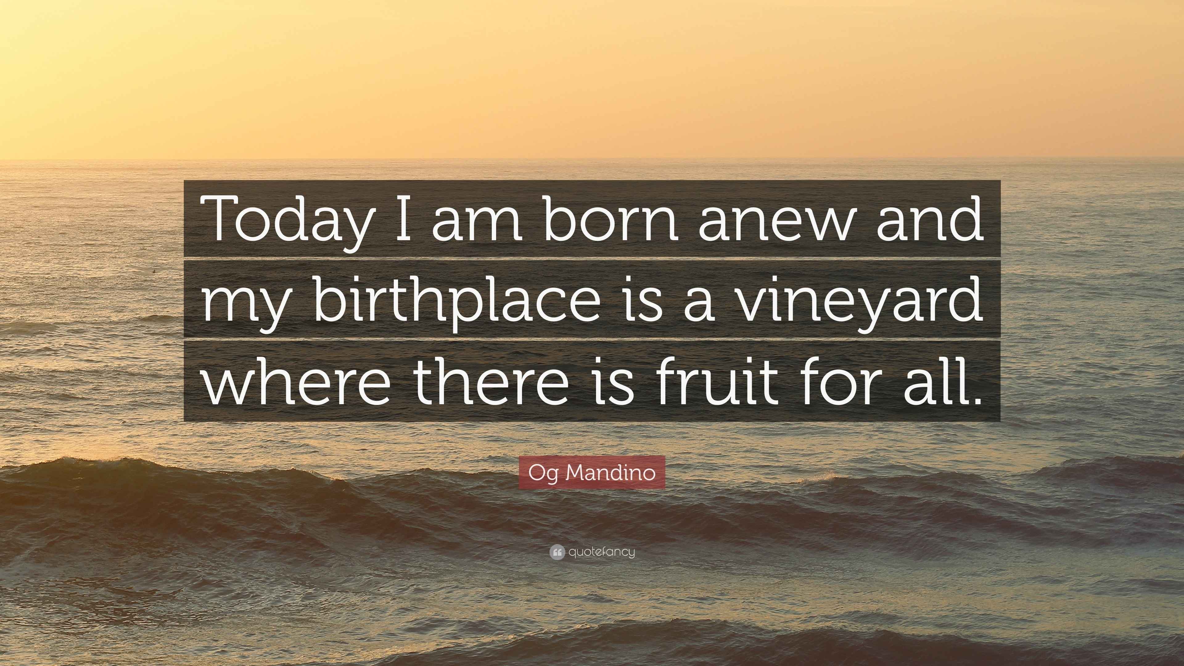 Og Mandino Quote: “Today I am born anew and my birthplace is a vineyard ...