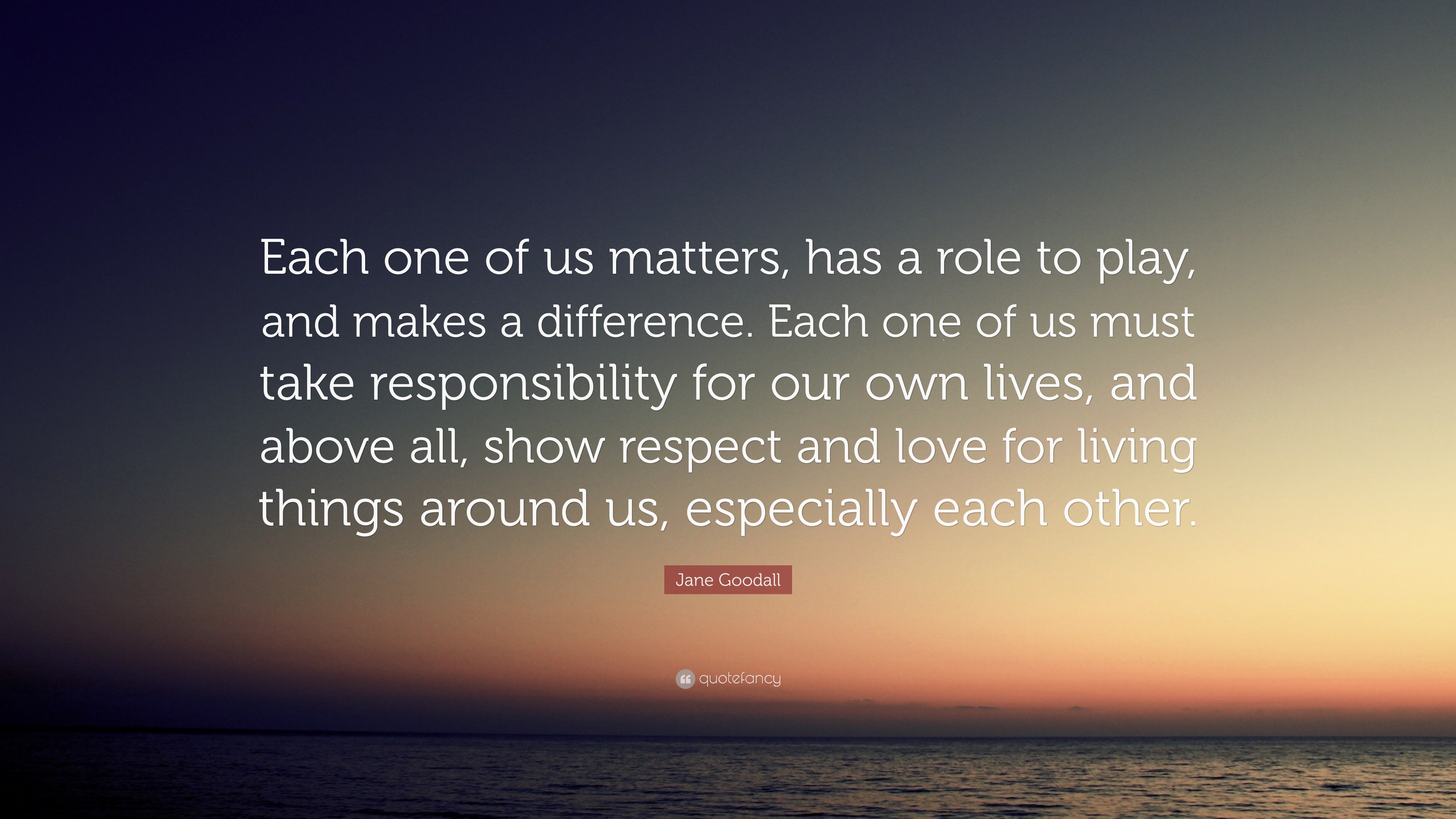 Jane Goodall Quote: “Each one of us matters, has a role to play, and ...