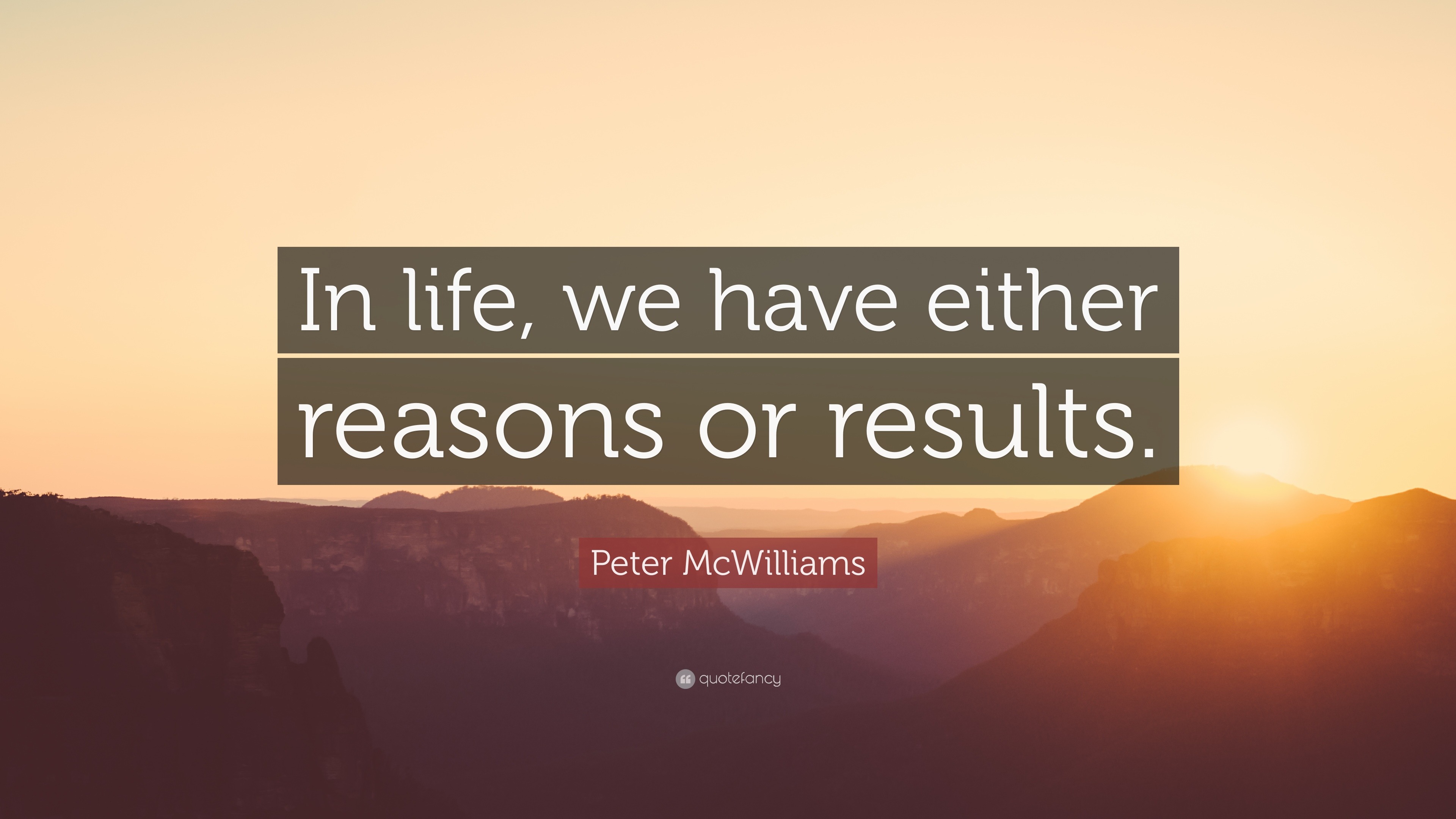 Peter McWilliams Quote: “In life, we have either reasons or results.”