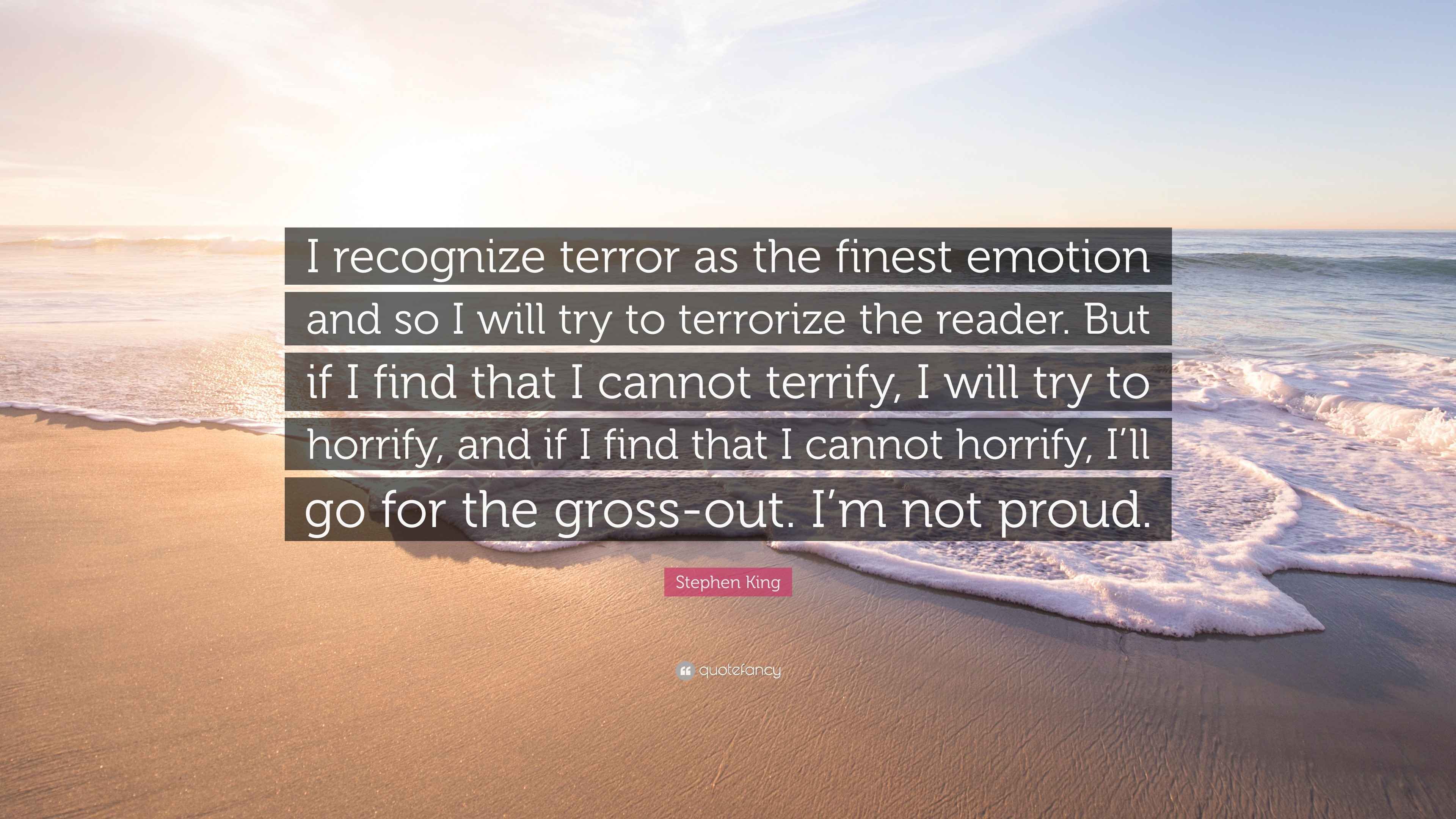 Stephen King Quote: “I recognize terror as the finest emotion and so I ...