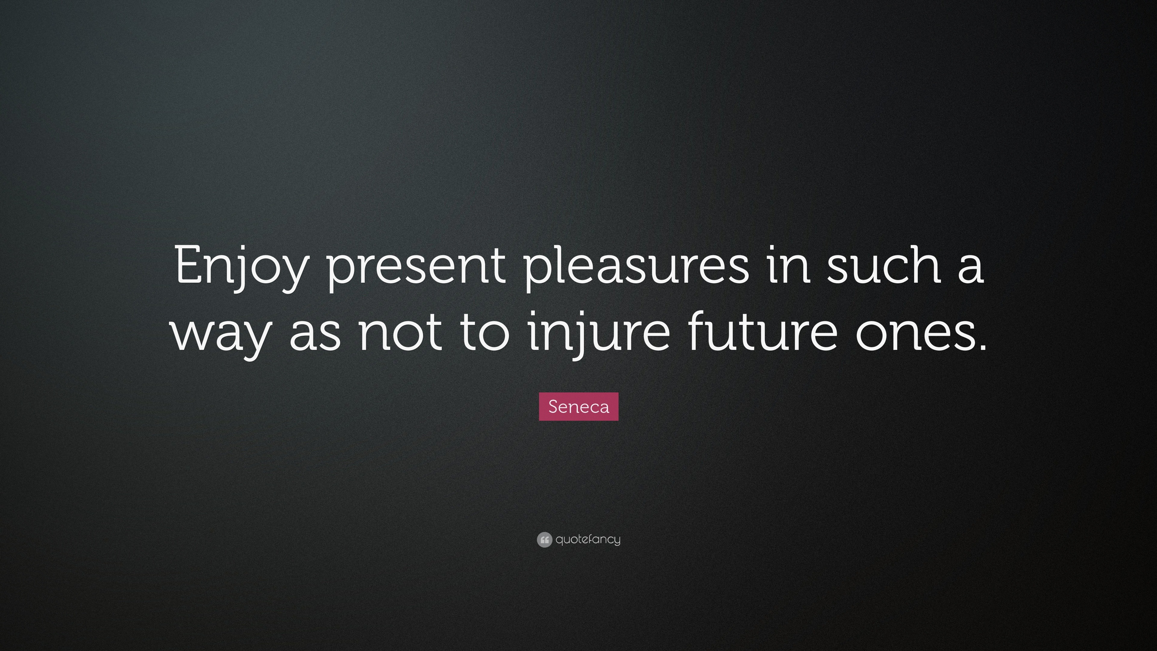 Seneca Quote: “Enjoy present pleasures in such a way as not to injure ...