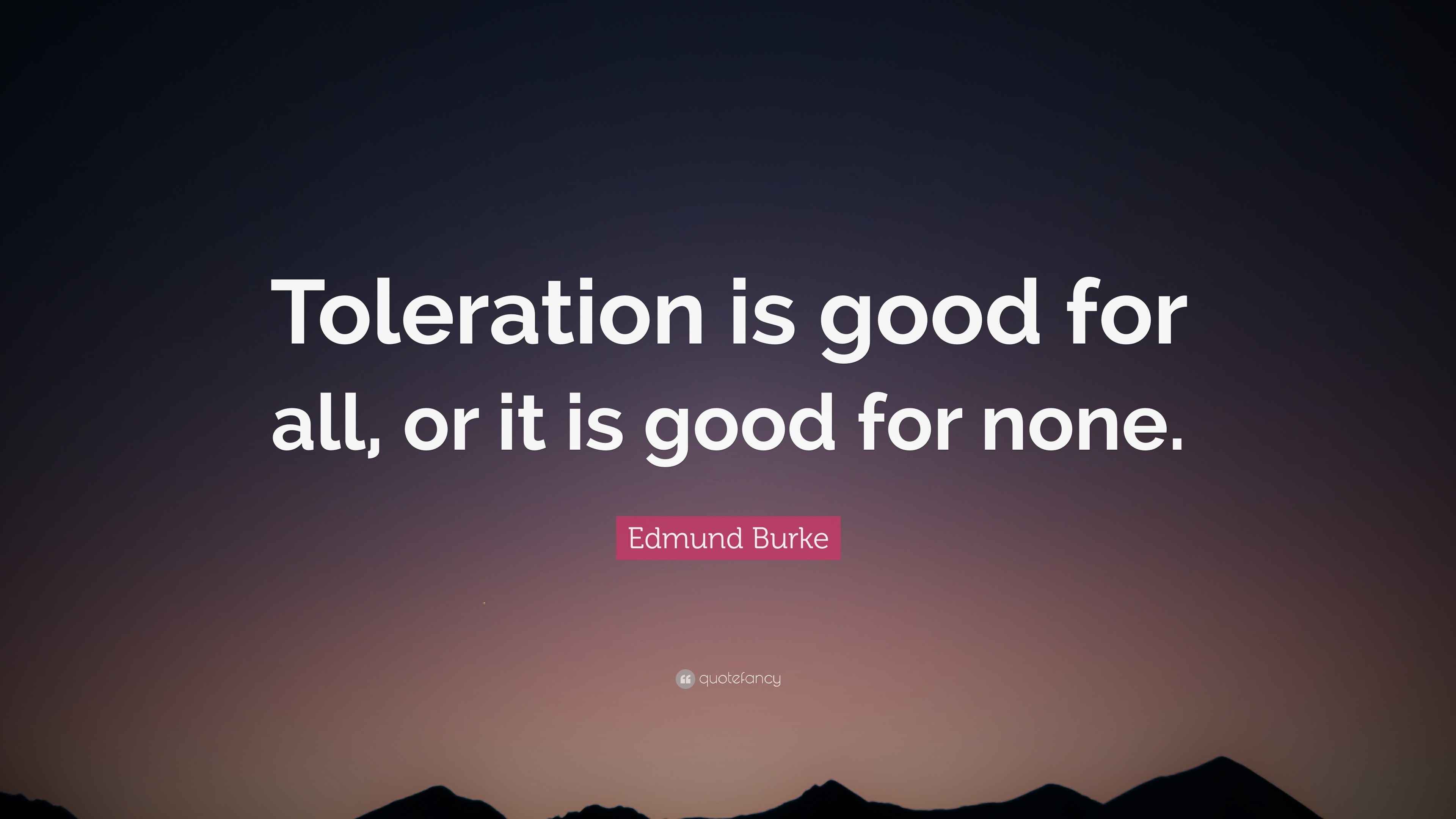 Edmund Burke Quote: “Toleration is good for all, or it is good for none.”