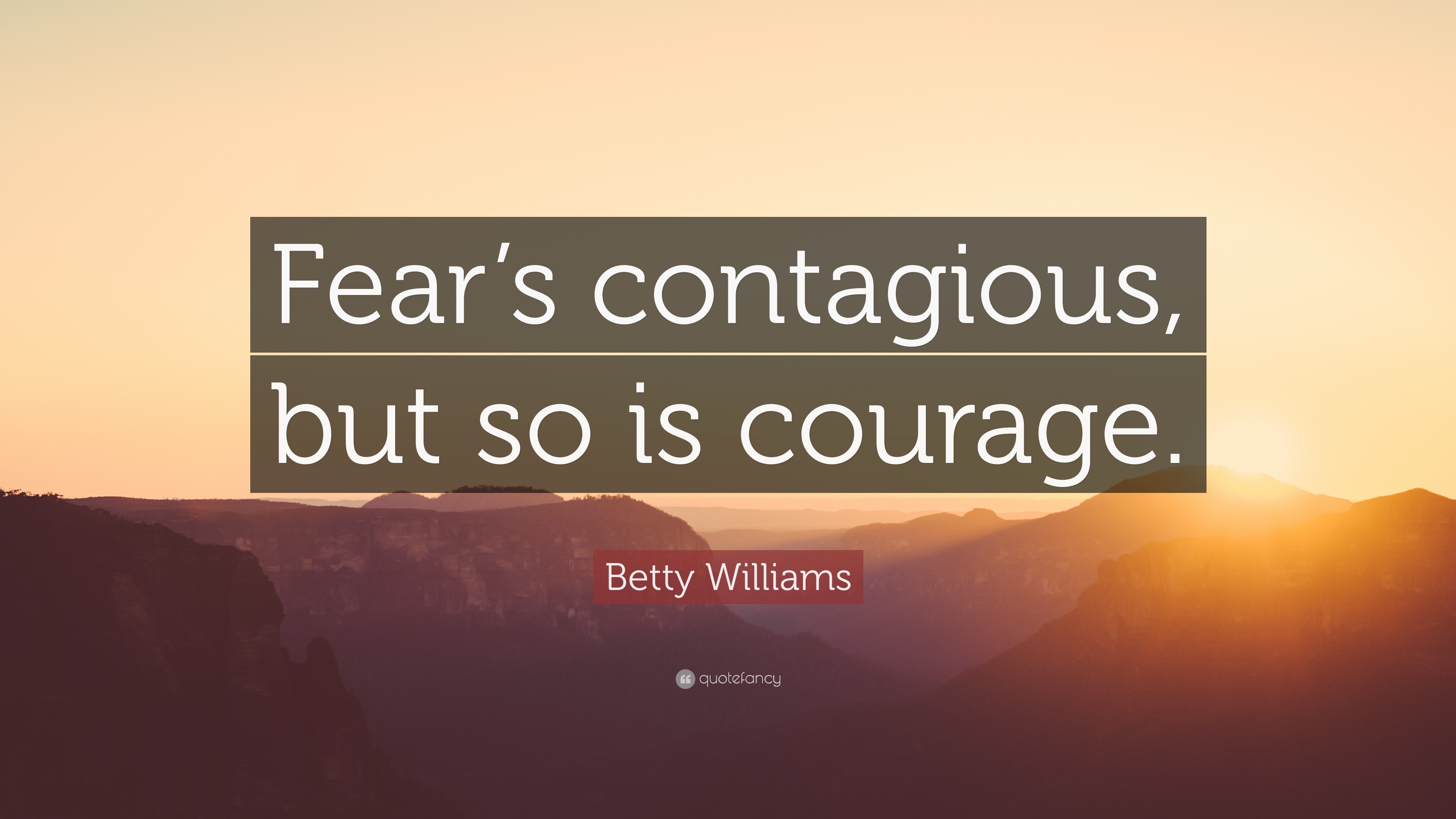 Betty Williams Quote: “Fear’s contagious, but so is courage.”