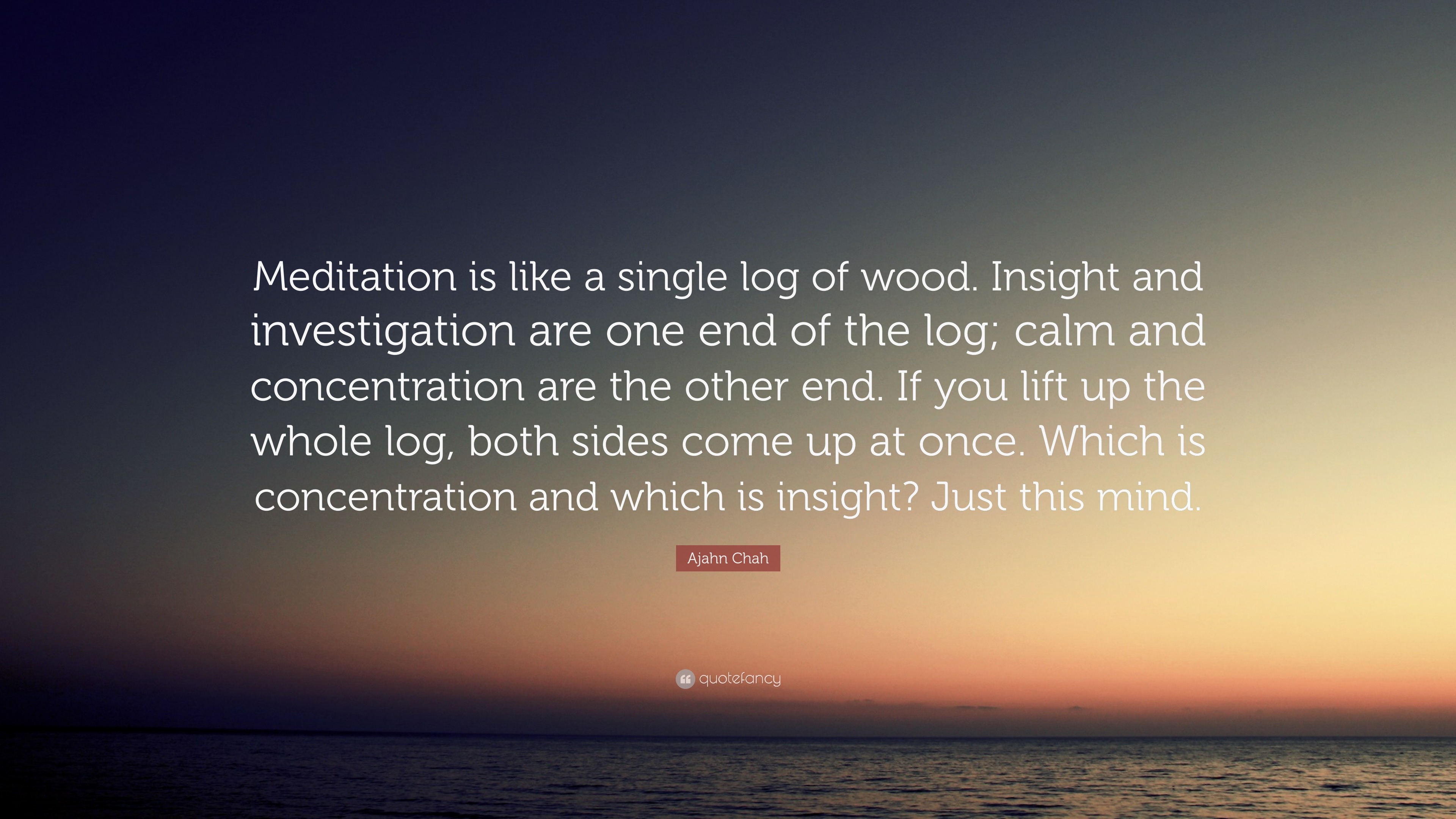 Ajahn Chah Quote: “Meditation is like a single log of wood. Insight and ...