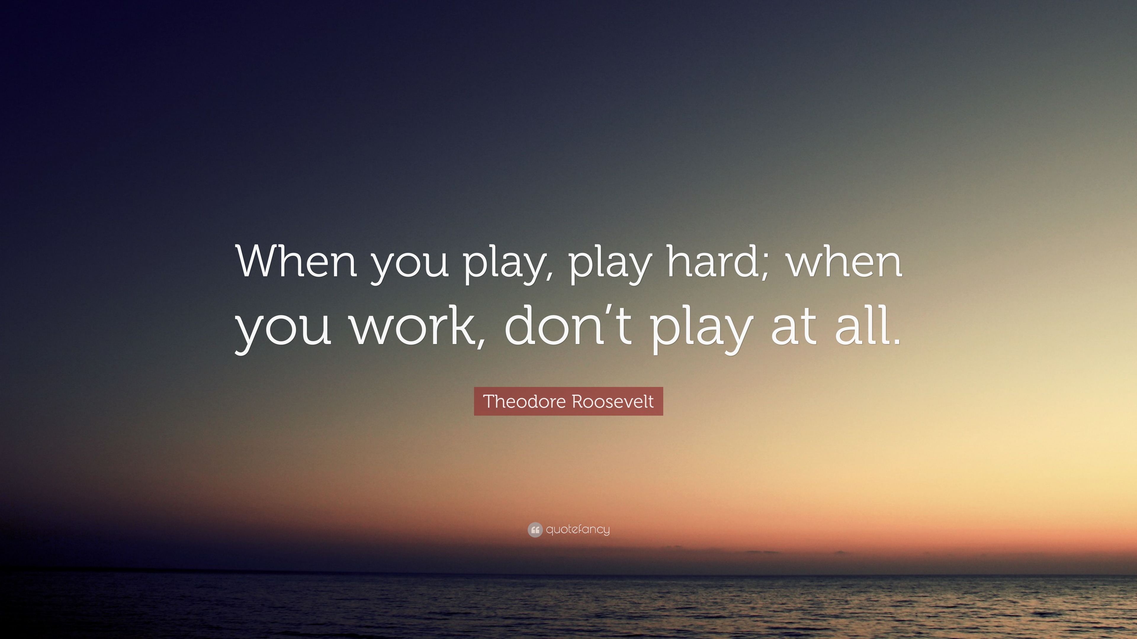 Theodore Roosevelt Quote: “When you play, play hard; when you work, don ...