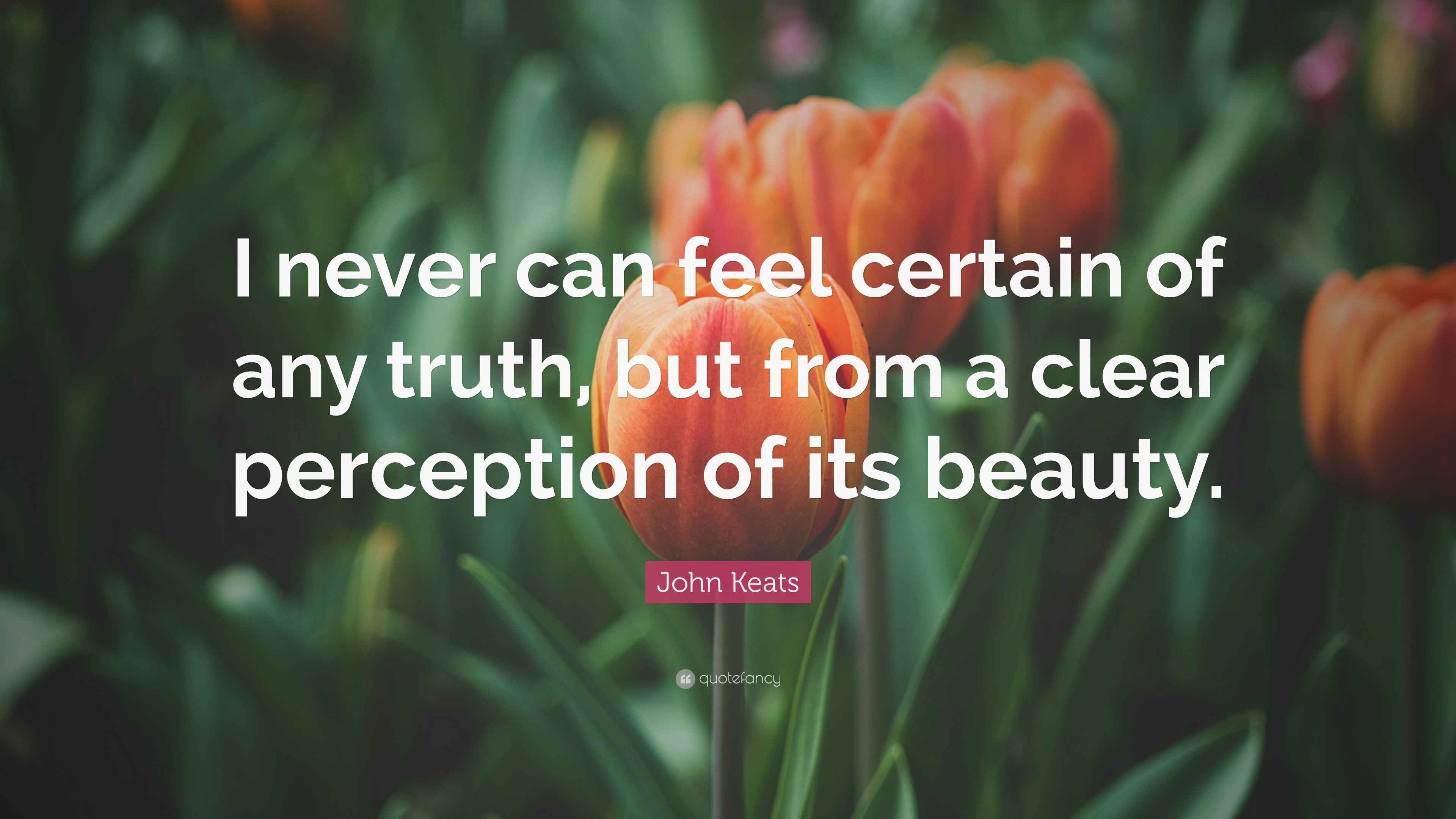 John Keats Quote: “I never can feel certain of any truth, but from a ...