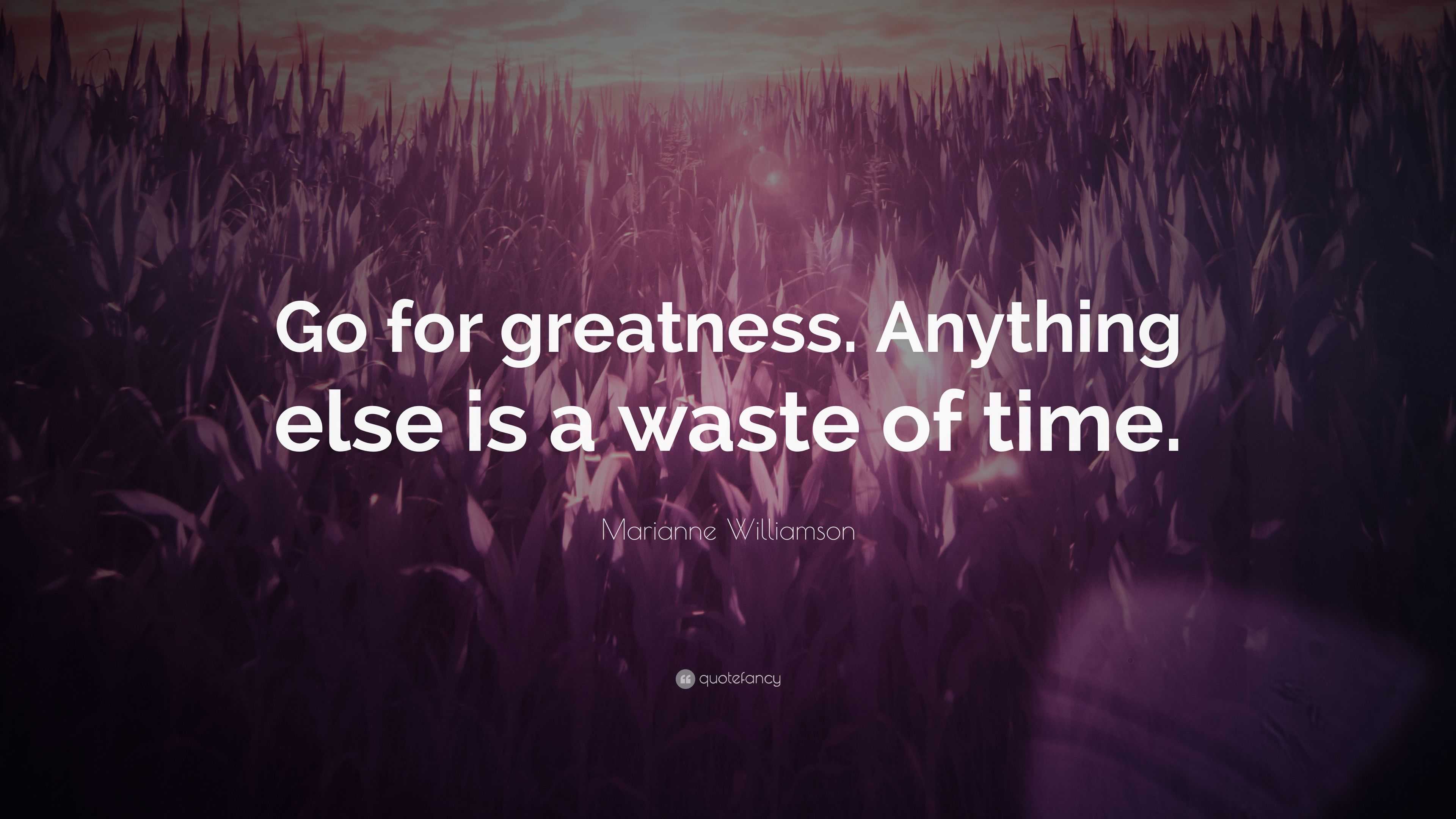 Marianne Williamson Quote: “Go for greatness. Anything else is a waste ...