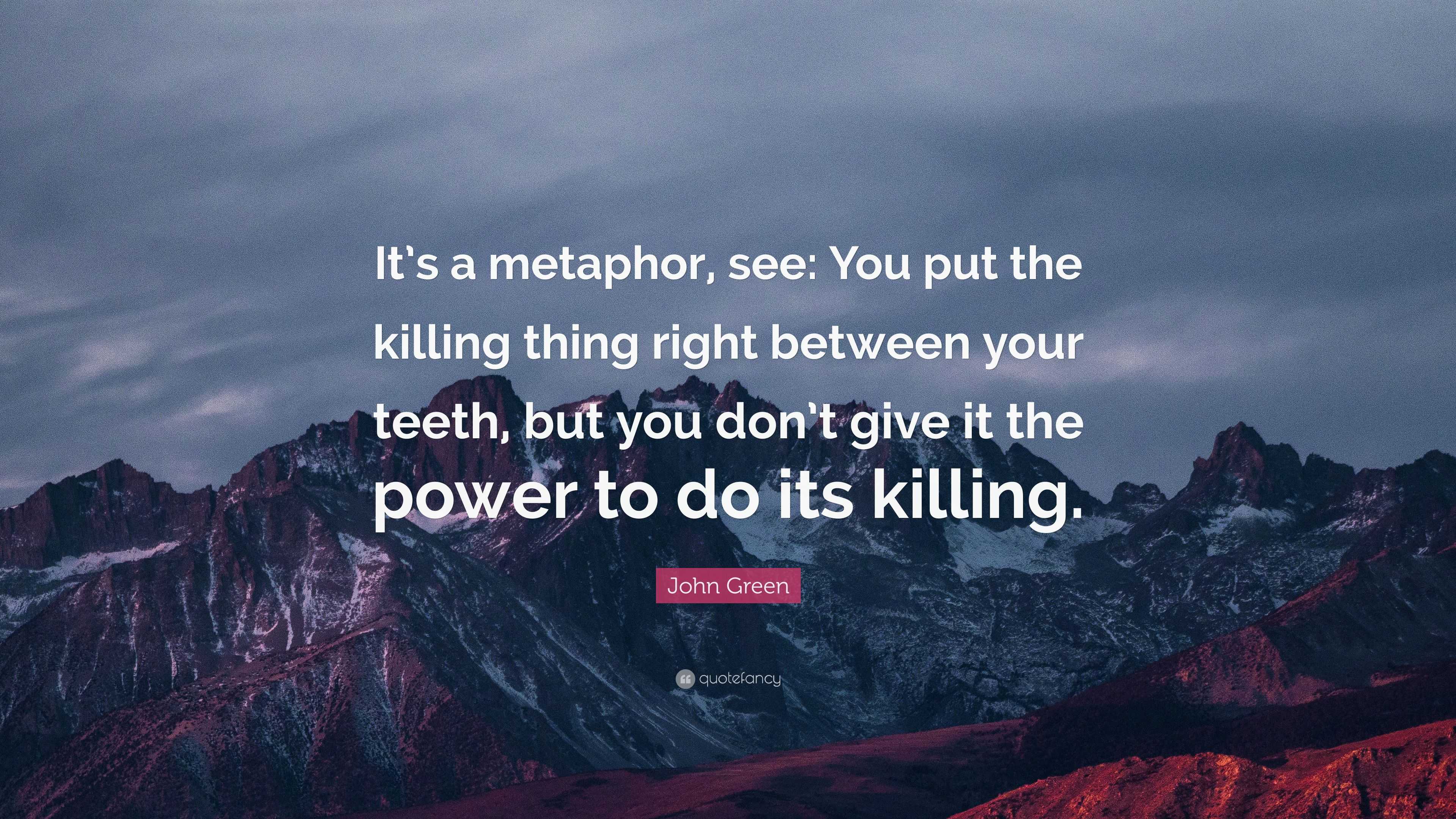 John Green Quote: “It’s a metaphor, see: You put the killing thing ...