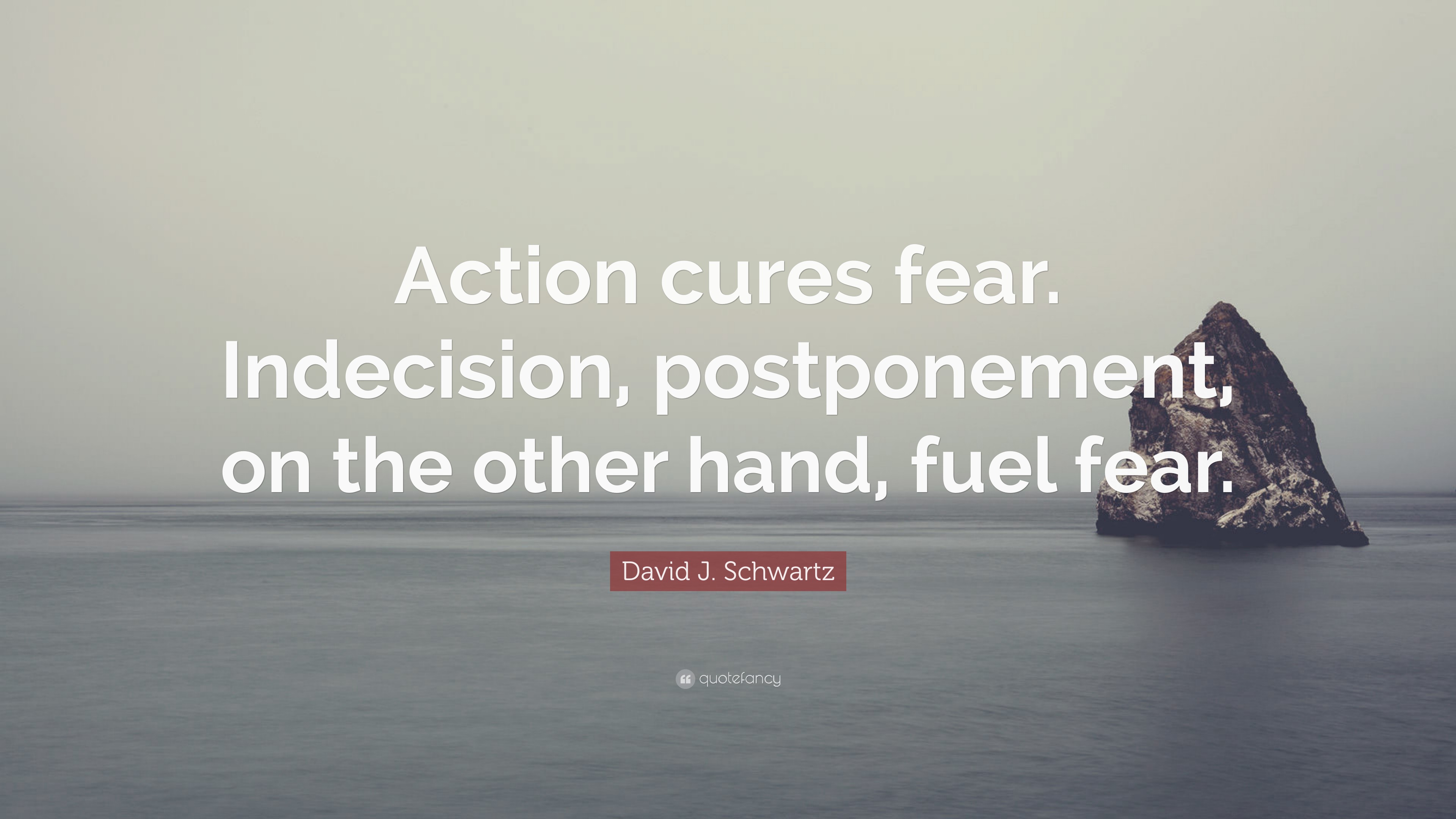 David J. Schwartz Quote: “Action cures fear. Indecision, postponement ...