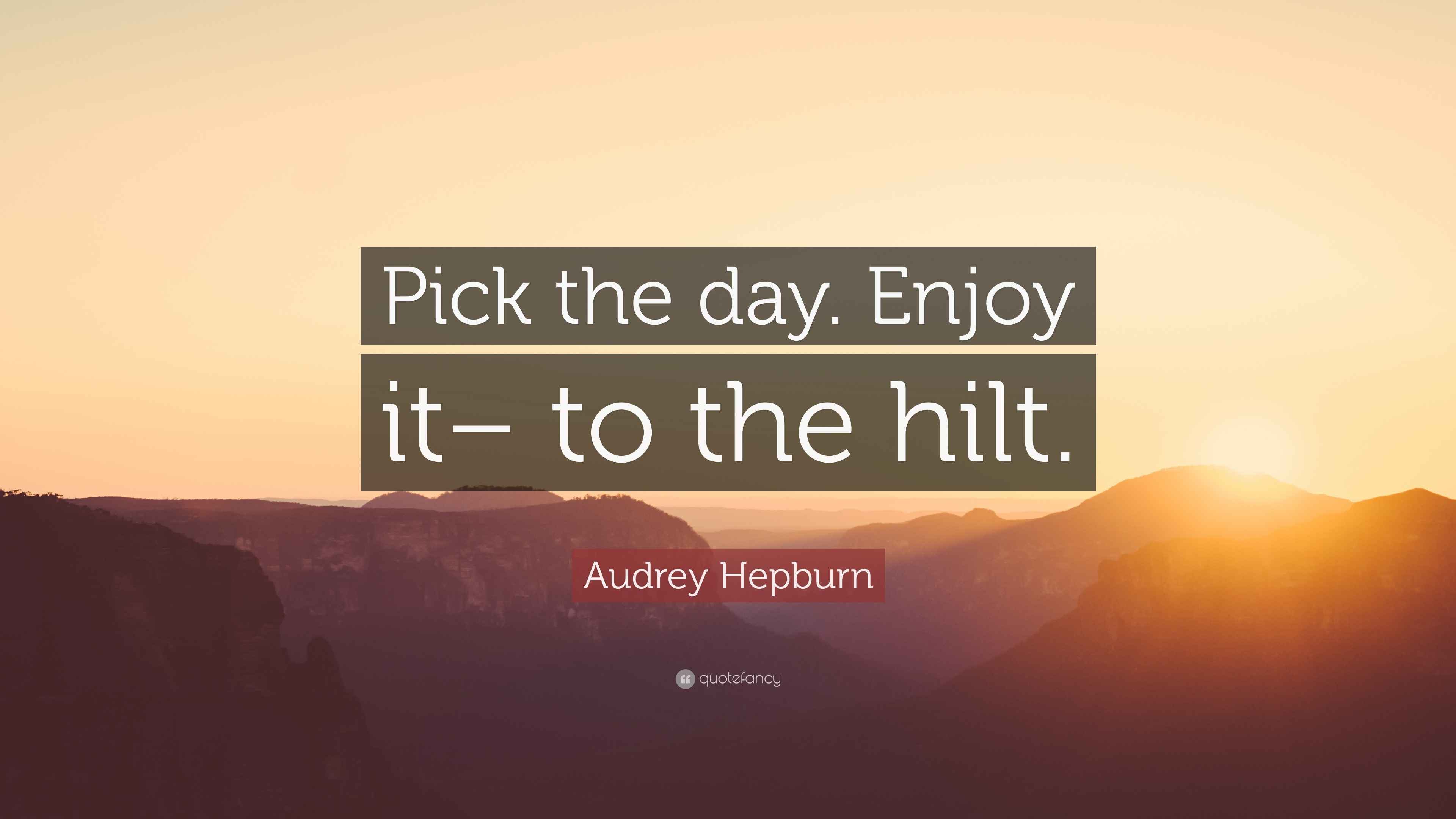 Audrey Hepburn Quote: “Pick the day. Enjoy it– to the hilt.”