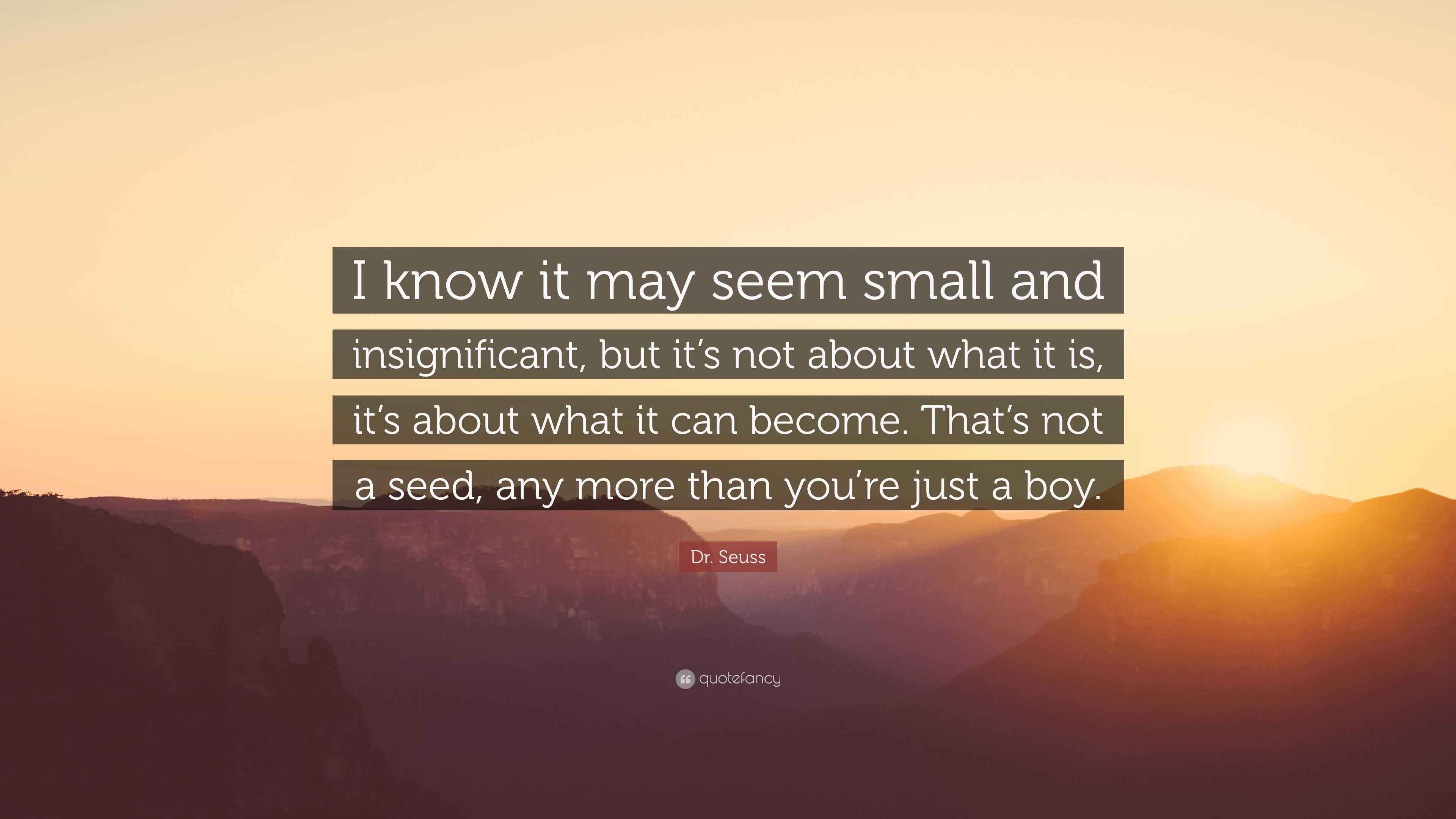Dr. Seuss Quote: “I know it may seem small and insignificant, but it’s ...