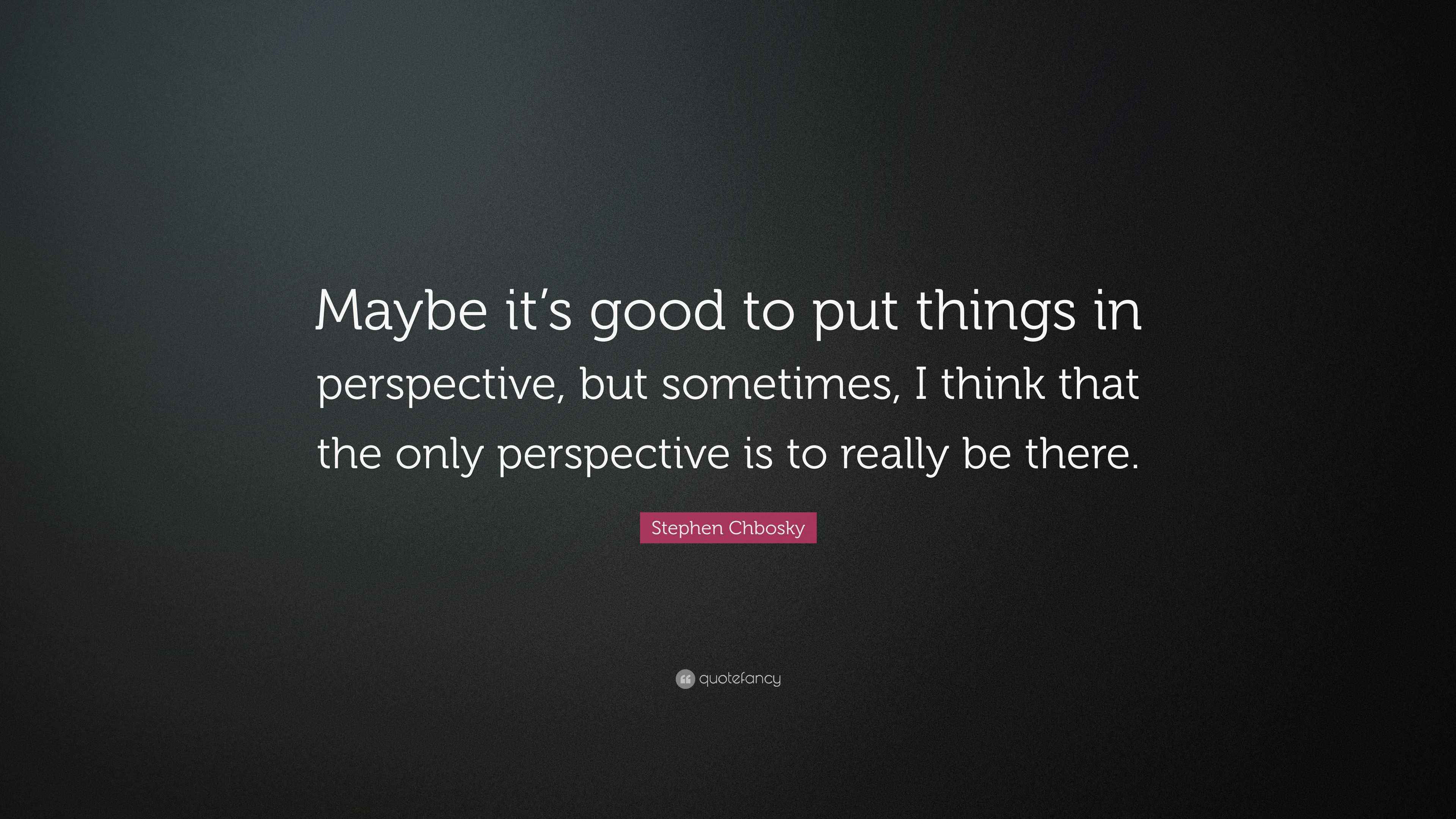 Stephen Chbosky Quote: “Maybe it’s good to put things in perspective ...