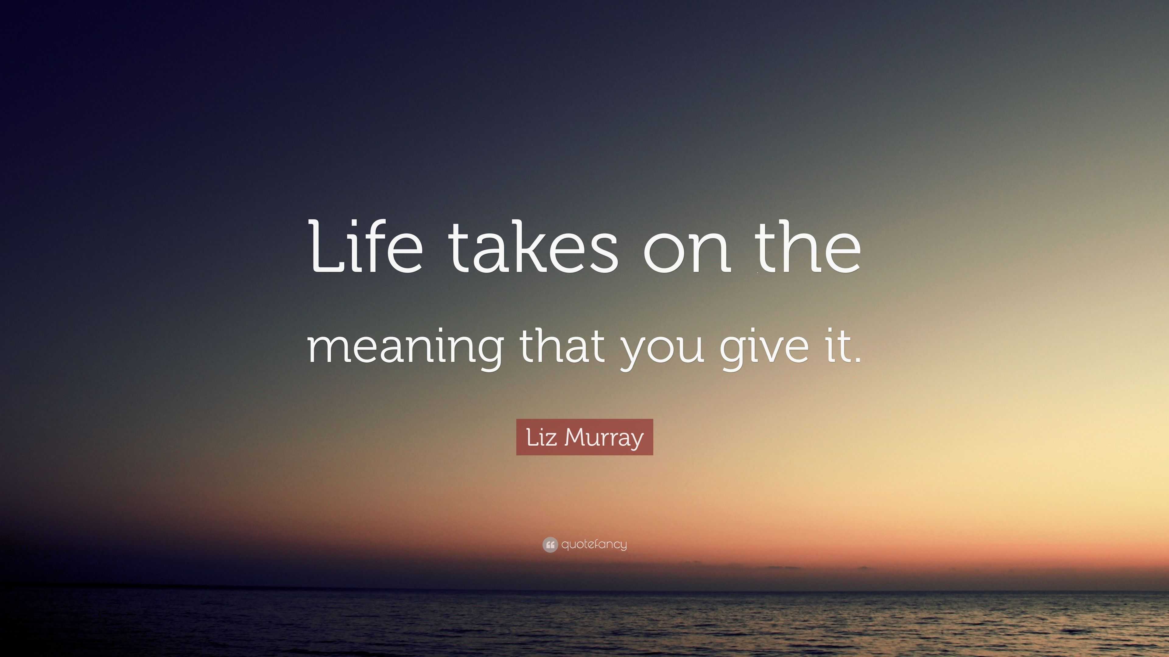 Liz Murray Quote: “Life takes on the meaning that you give it.”